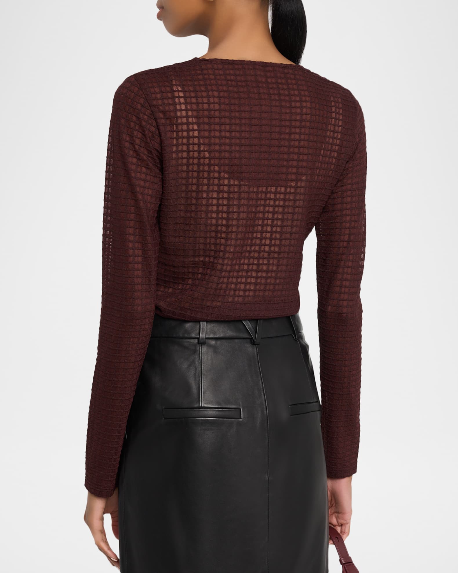 Vince Shadow Grid Long-Sleeve Top | Neiman Marcus