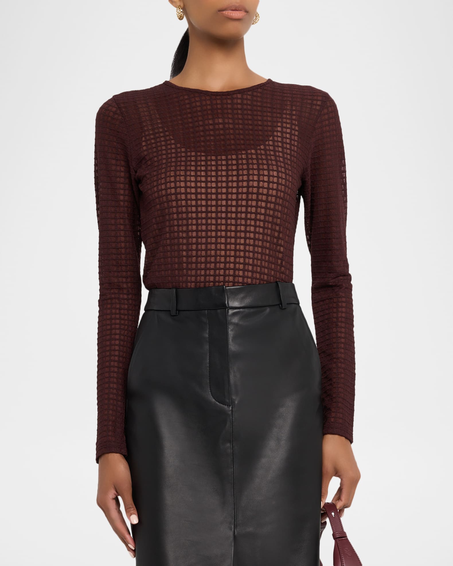 Vince Shadow Grid Long-Sleeve Top | Neiman Marcus