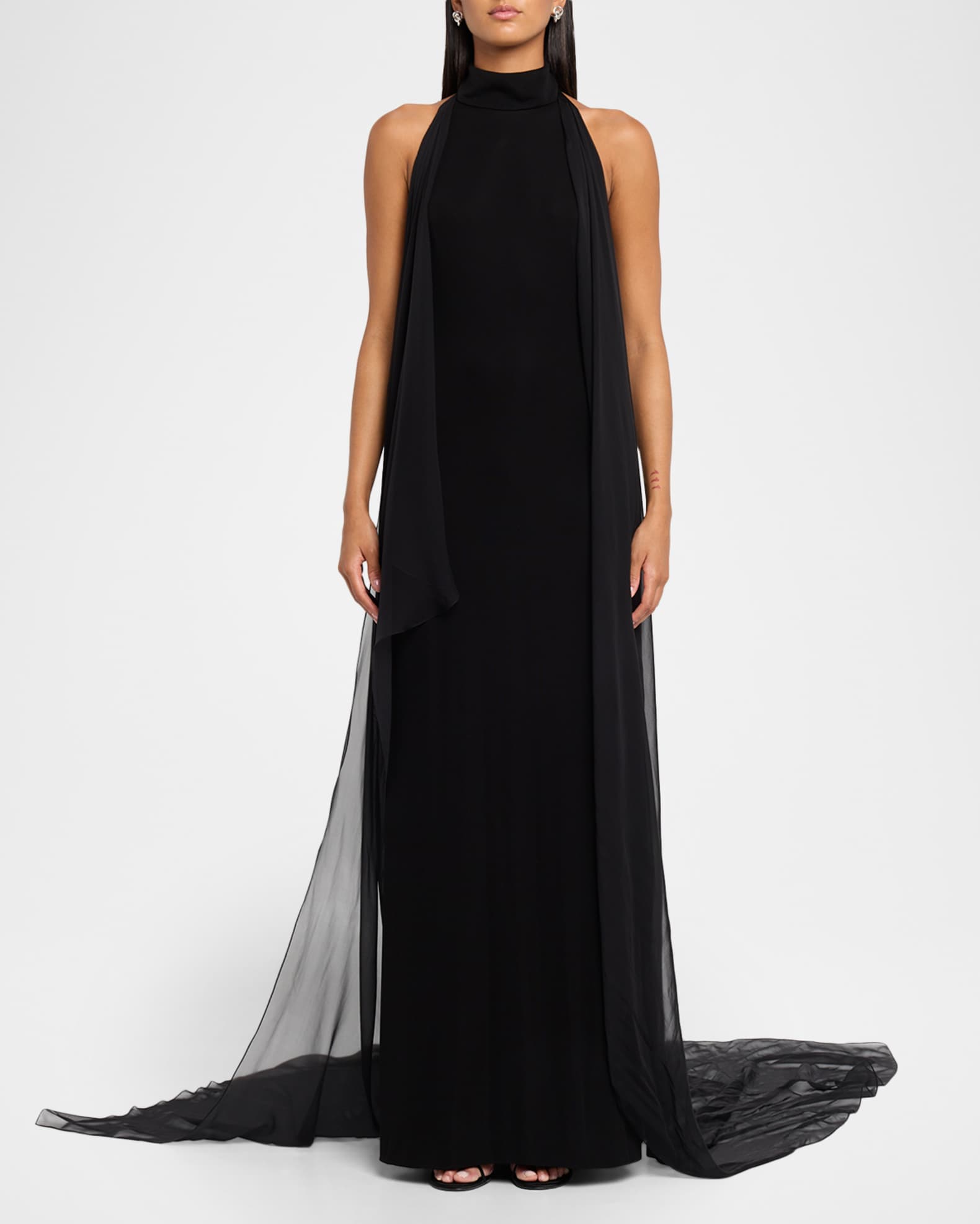 Ralph Lauren Collection Tilly Cape-Sleeve Jersey Backless Gown | Neiman ...