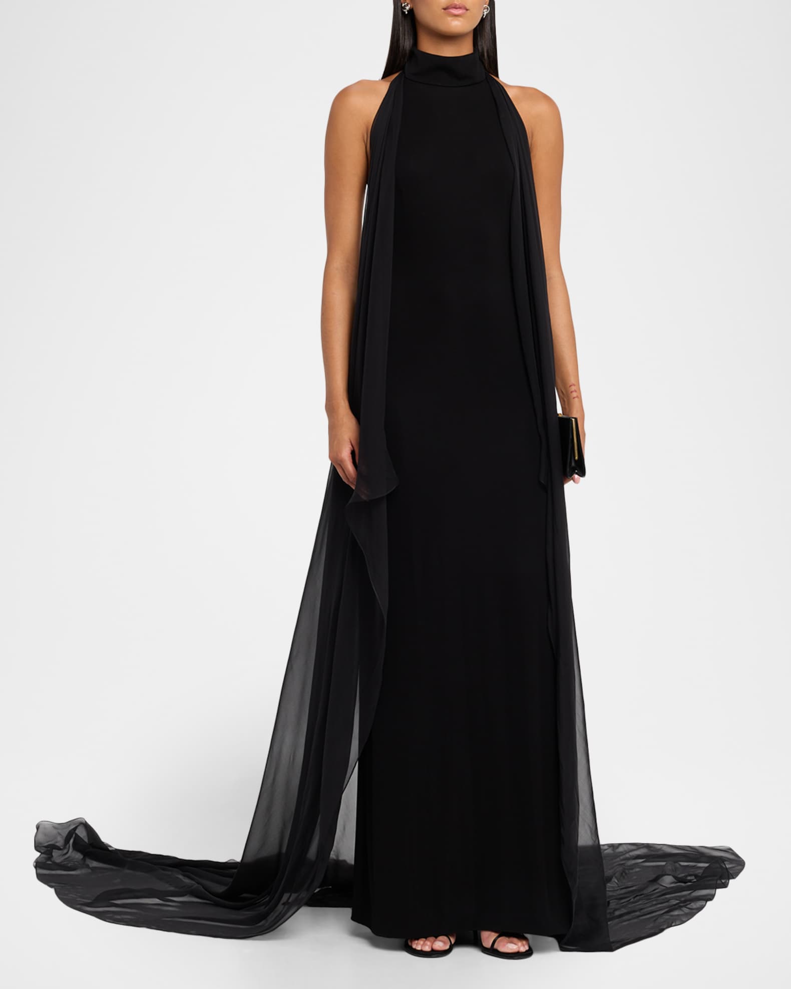 Ralph Lauren Collection Tilly Cape-Sleeve Jersey Backless Gown | Neiman ...