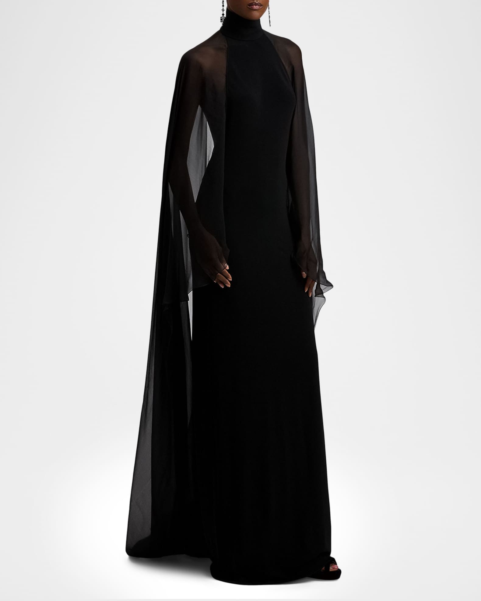 Ralph Lauren Collection Tilly Cape-Sleeve Jersey Backless Gown | Neiman ...