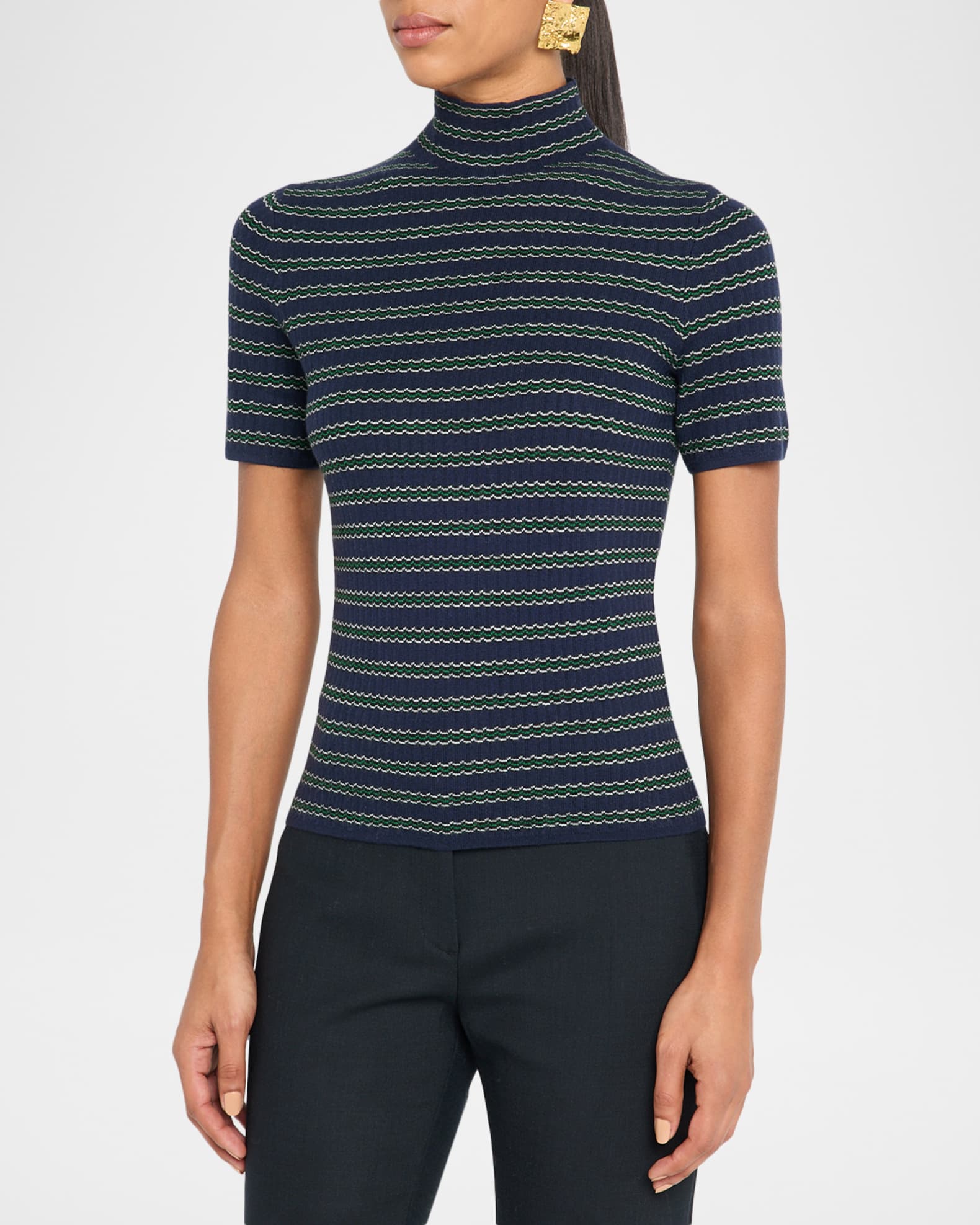 Theory Leenda Stripe Turtleneck Tee | Neiman Marcus