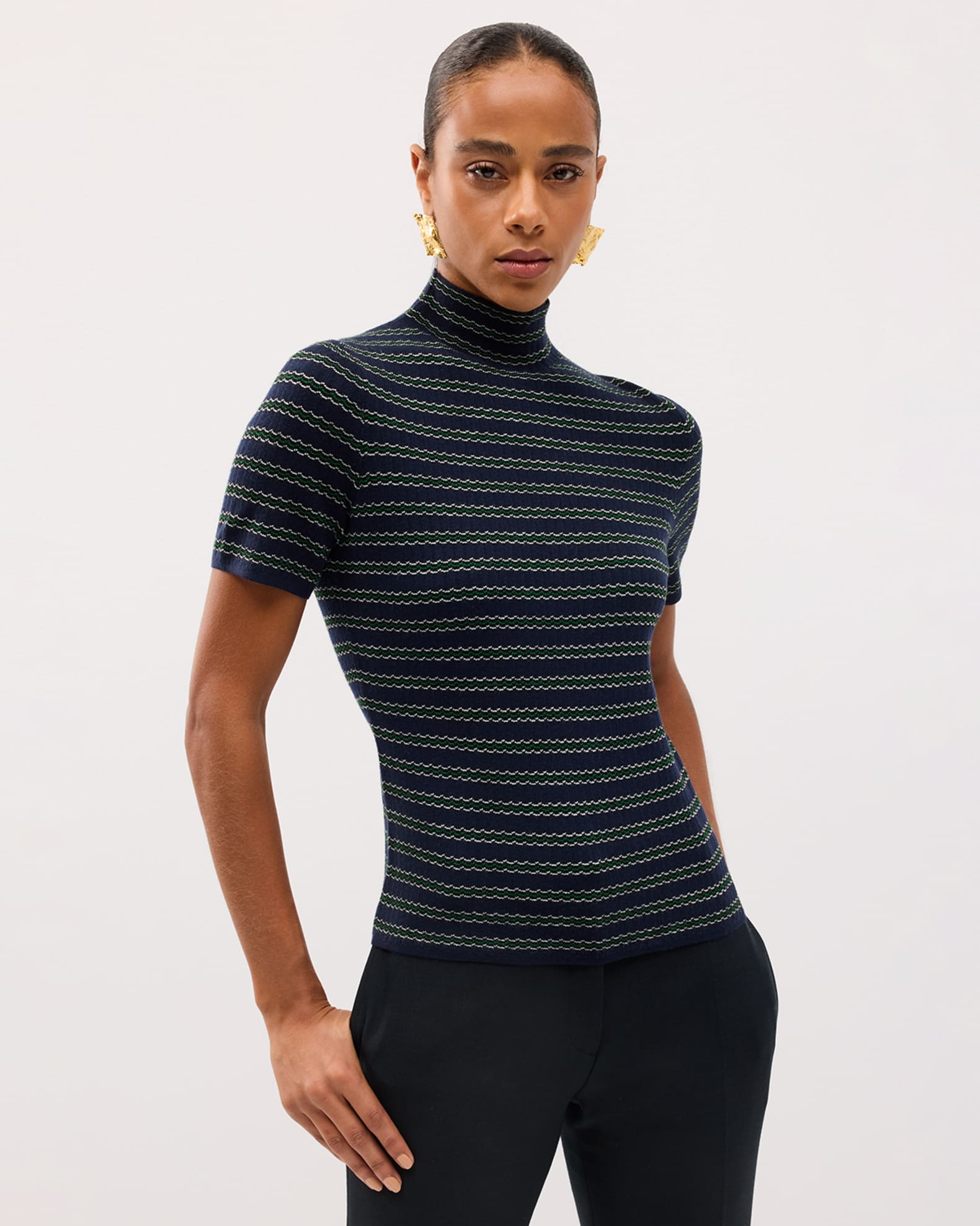 Theory Leenda Stripe Turtleneck Tee | Neiman Marcus