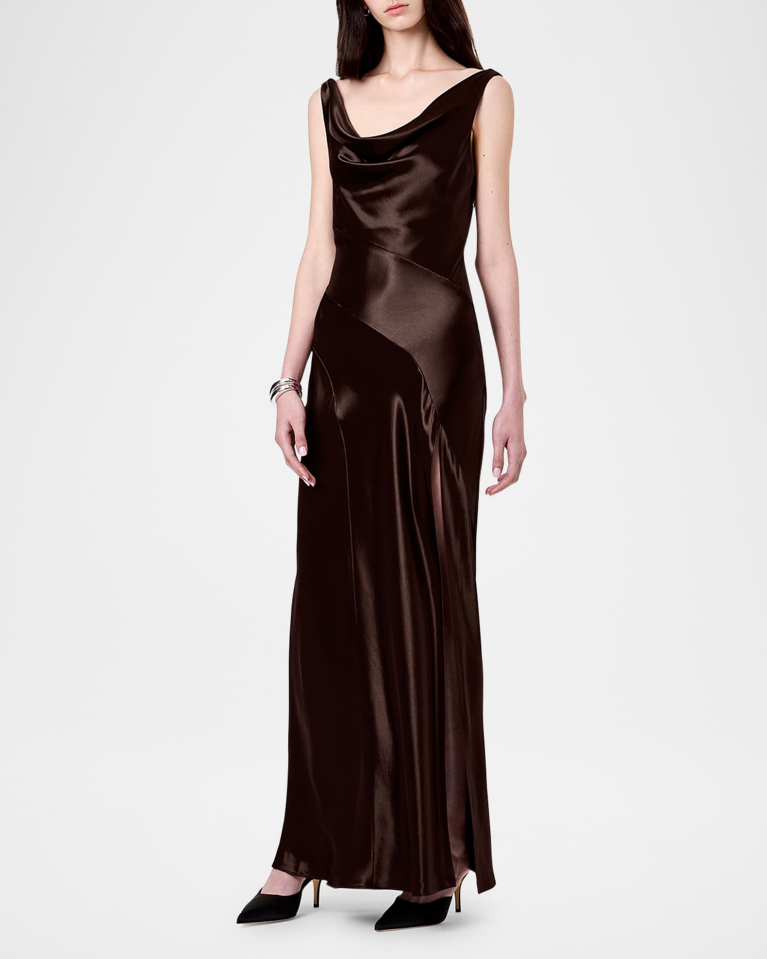 NICHOLAS Alfina Backless Cowl-Neck Column Gown | Neiman Marcus