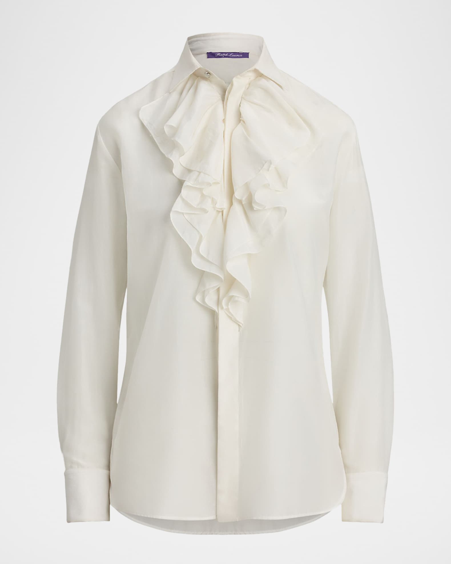 Ralph Lauren Collection Britt Soft Voile Ruffle Button-Down Shirt | Neiman Marcus