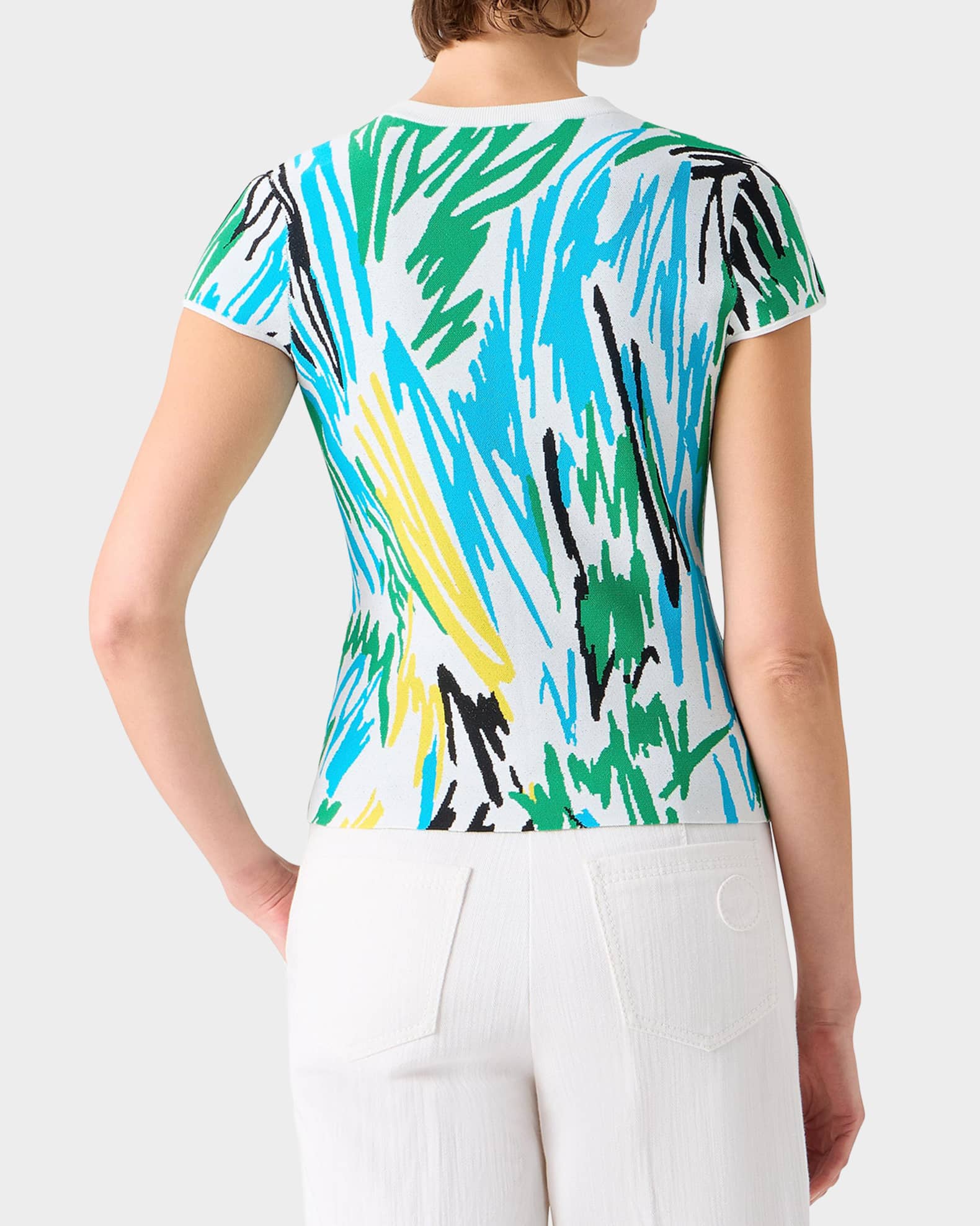 Akris punto Scribble-Print Short-Sleeve Knit Top | Neiman Marcus