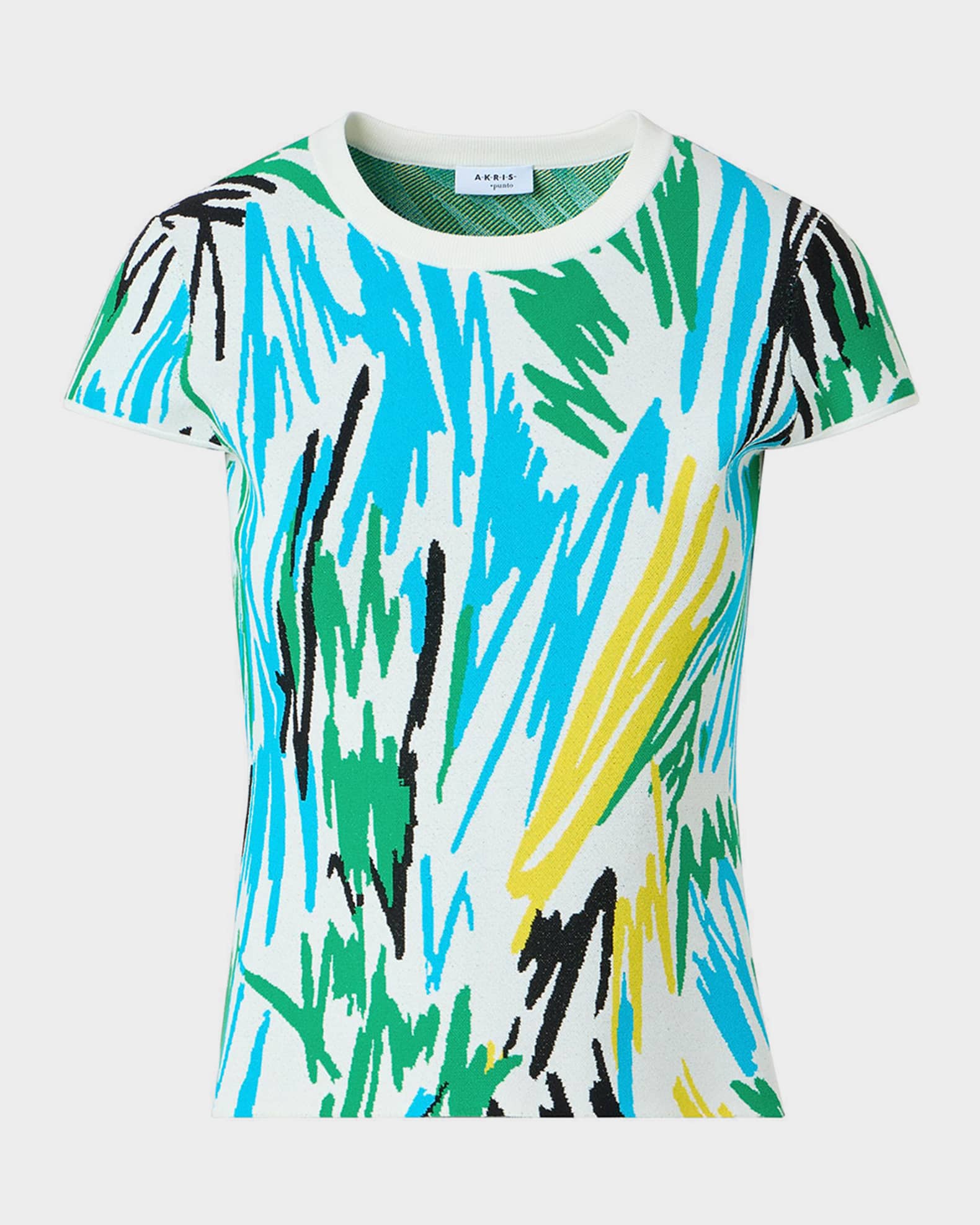 Akris punto Scribble-Print Short-Sleeve Knit Top | Neiman Marcus