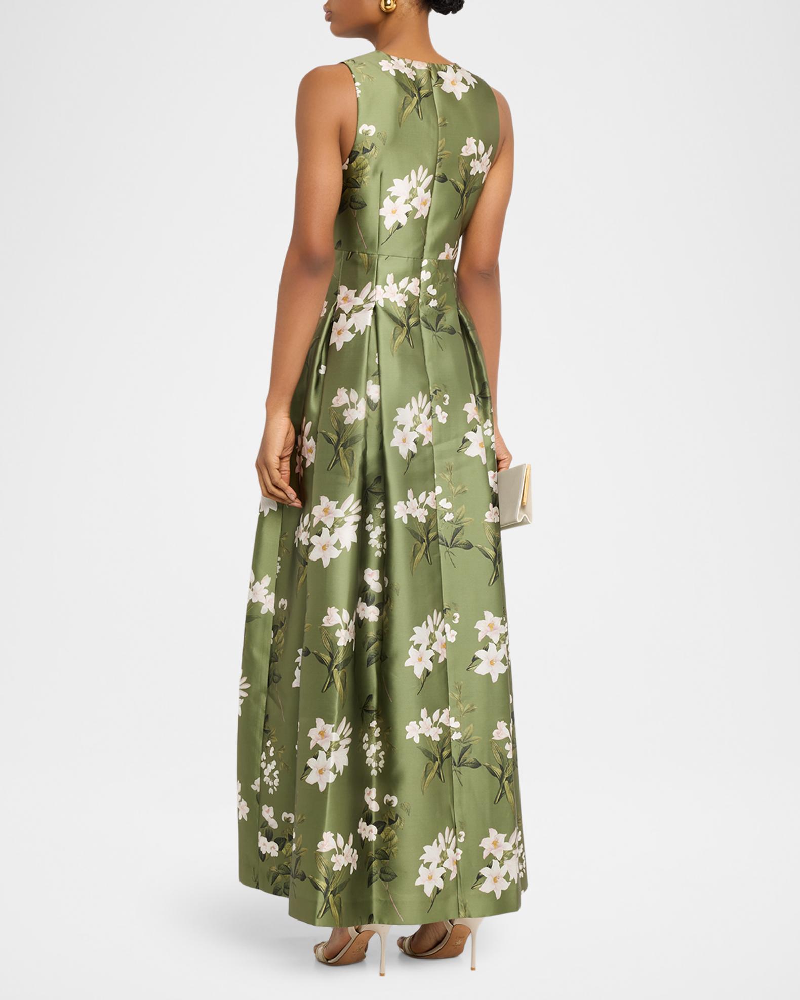 SACHIN & BABI Brooke Pleated Floral-Print Mikado Gown | Neiman Marcus