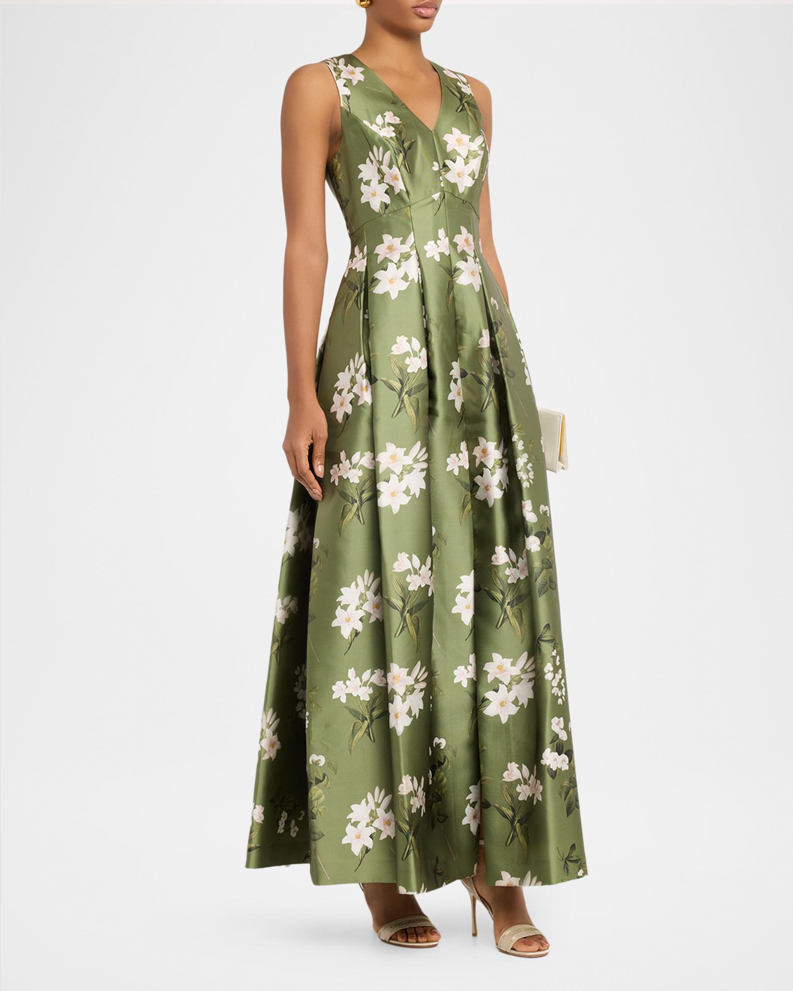 SACHIN & BABI Brooke Pleated Floral-Print Mikado Gown | Neiman Marcus