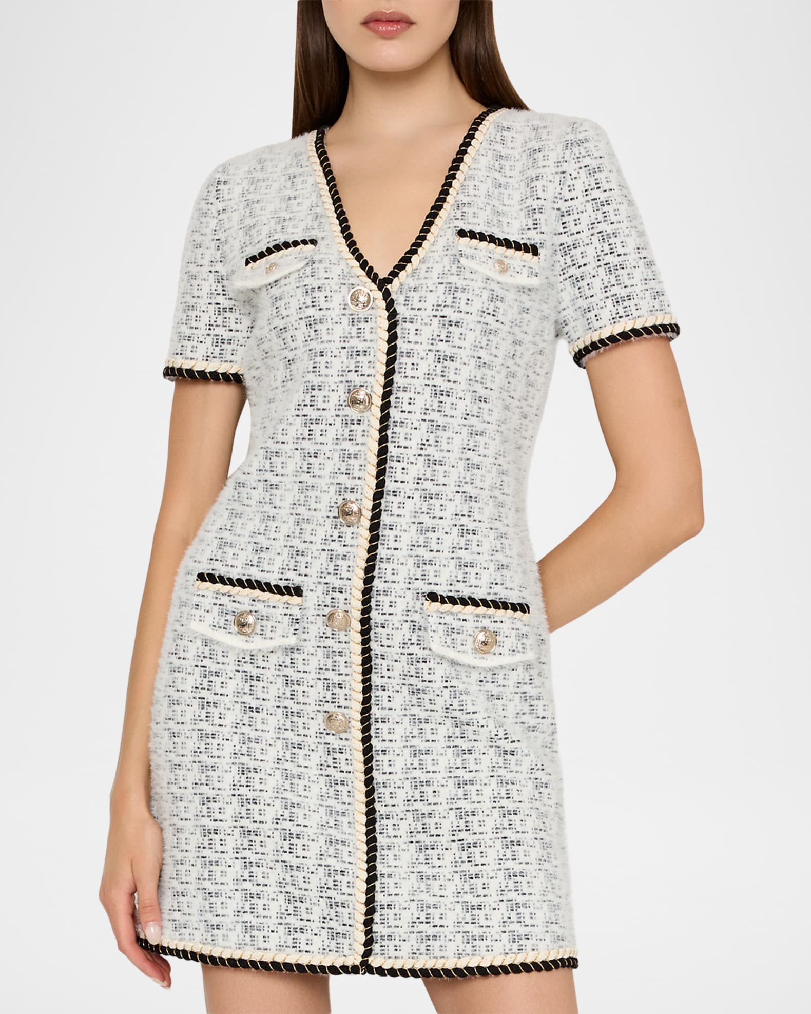 Milly Braided V-Neck Knit Mini Dress | Neiman Marcus