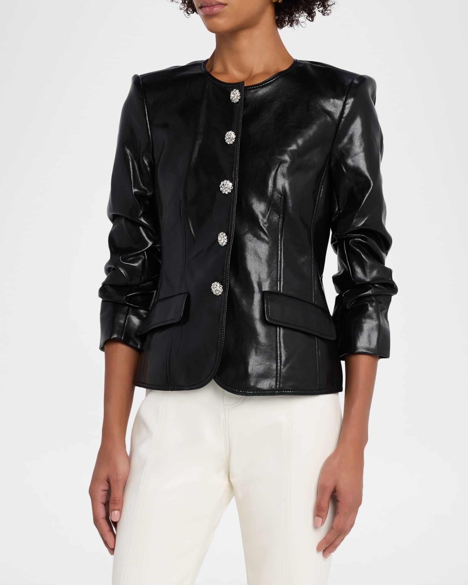 Cinq a Sept Chris Vegan Leather Scrunched Jacket | Neiman Marcus