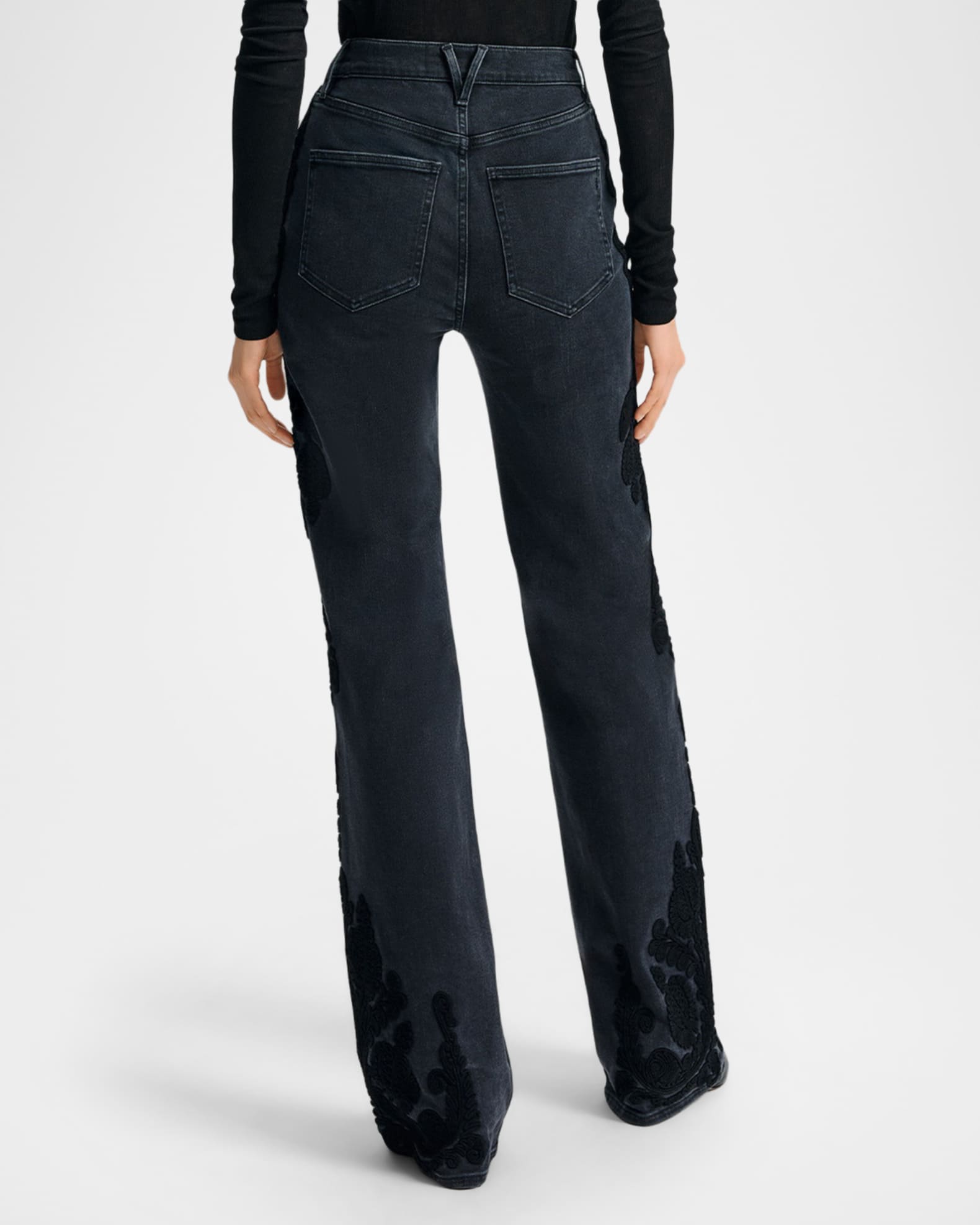 Veronica Beard Crosbie Embroidered Slim Wide-Leg Jeans | Neiman Marcus