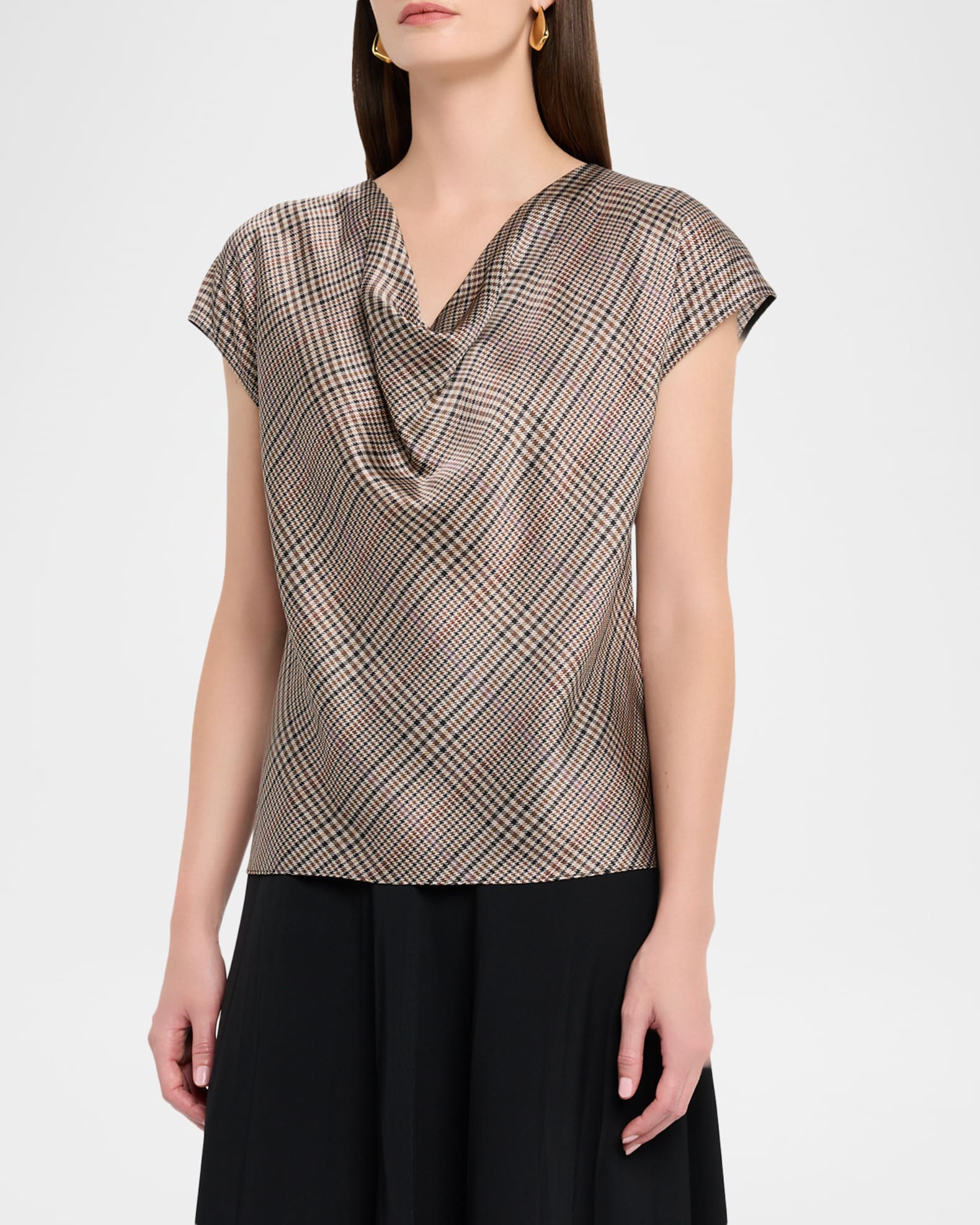 Vince Plaid Silk Cowl-Neck Blouse | Neiman Marcus