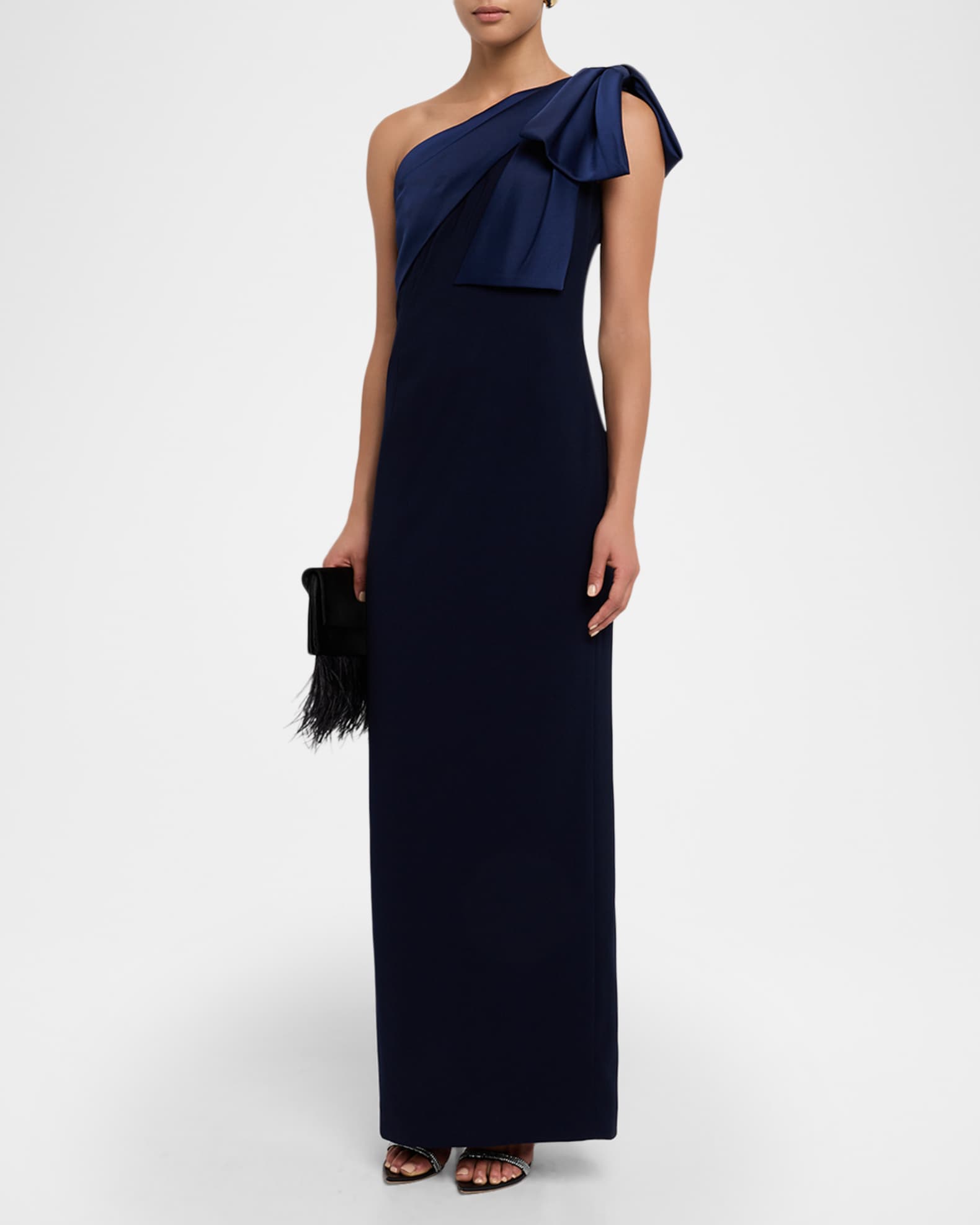 Sachin & Babi Estrella Draped One-Shoulder Column Gown | Neiman Marcus
