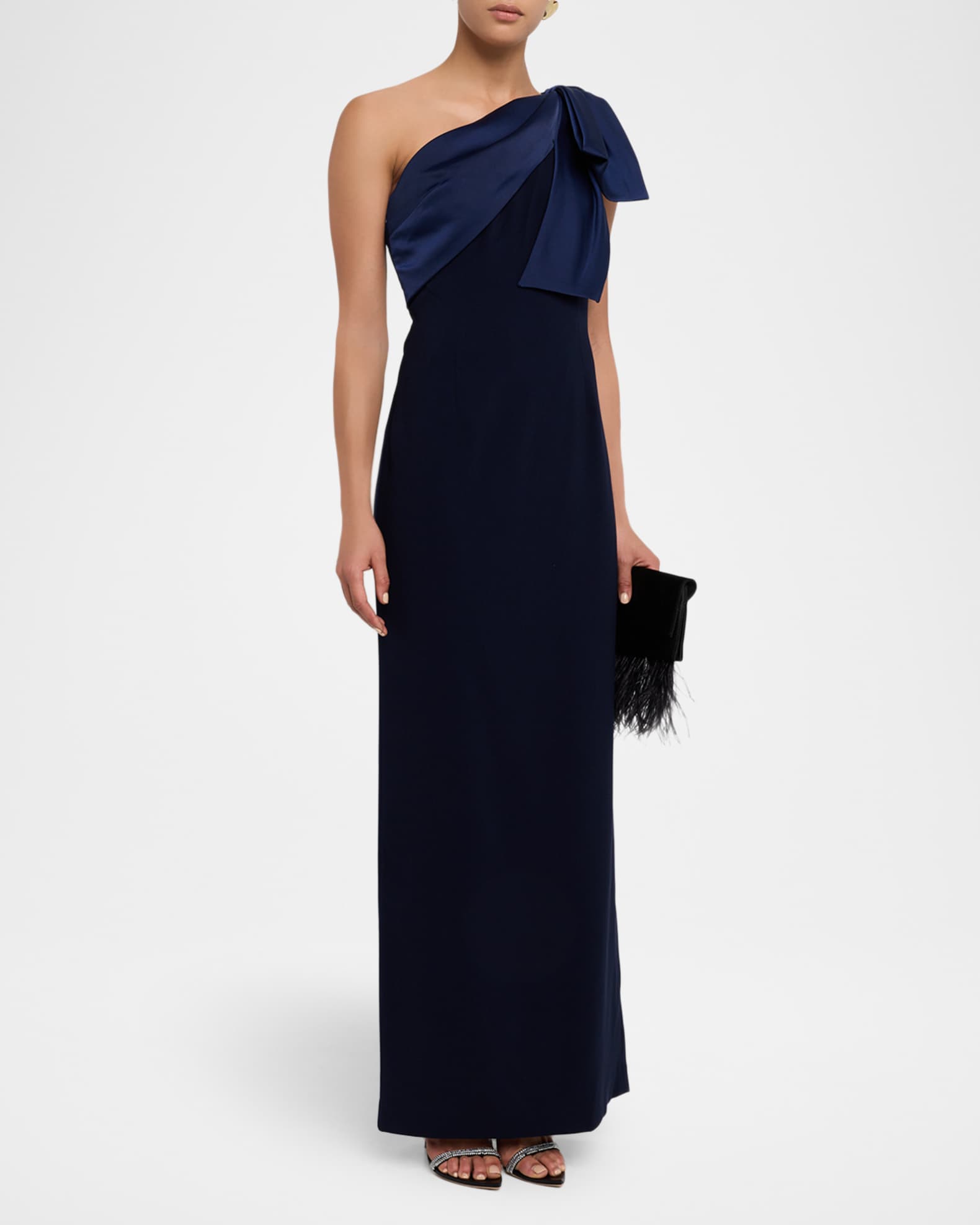 Sachin & Babi Estrella Draped One-Shoulder Column Gown | Neiman Marcus