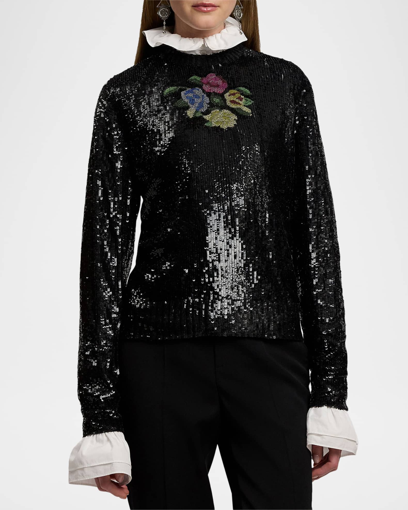 Ralph Lauren Collection Sharon Sequined Tulle Long-Sleeve Top | Neiman ...