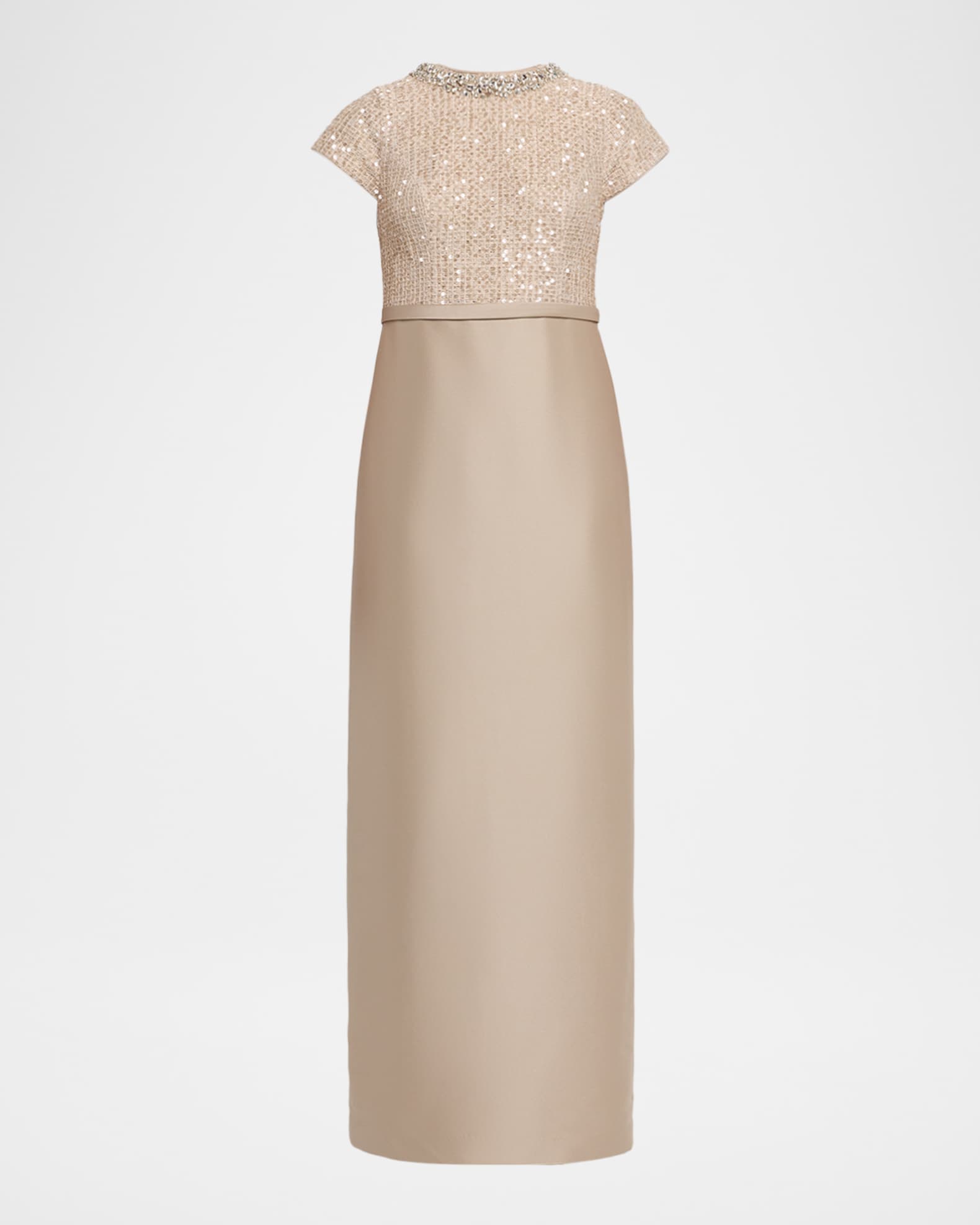 Sachin & Babi Isla Sequin Tweed & Mikado Column Gown | Neiman Marcus