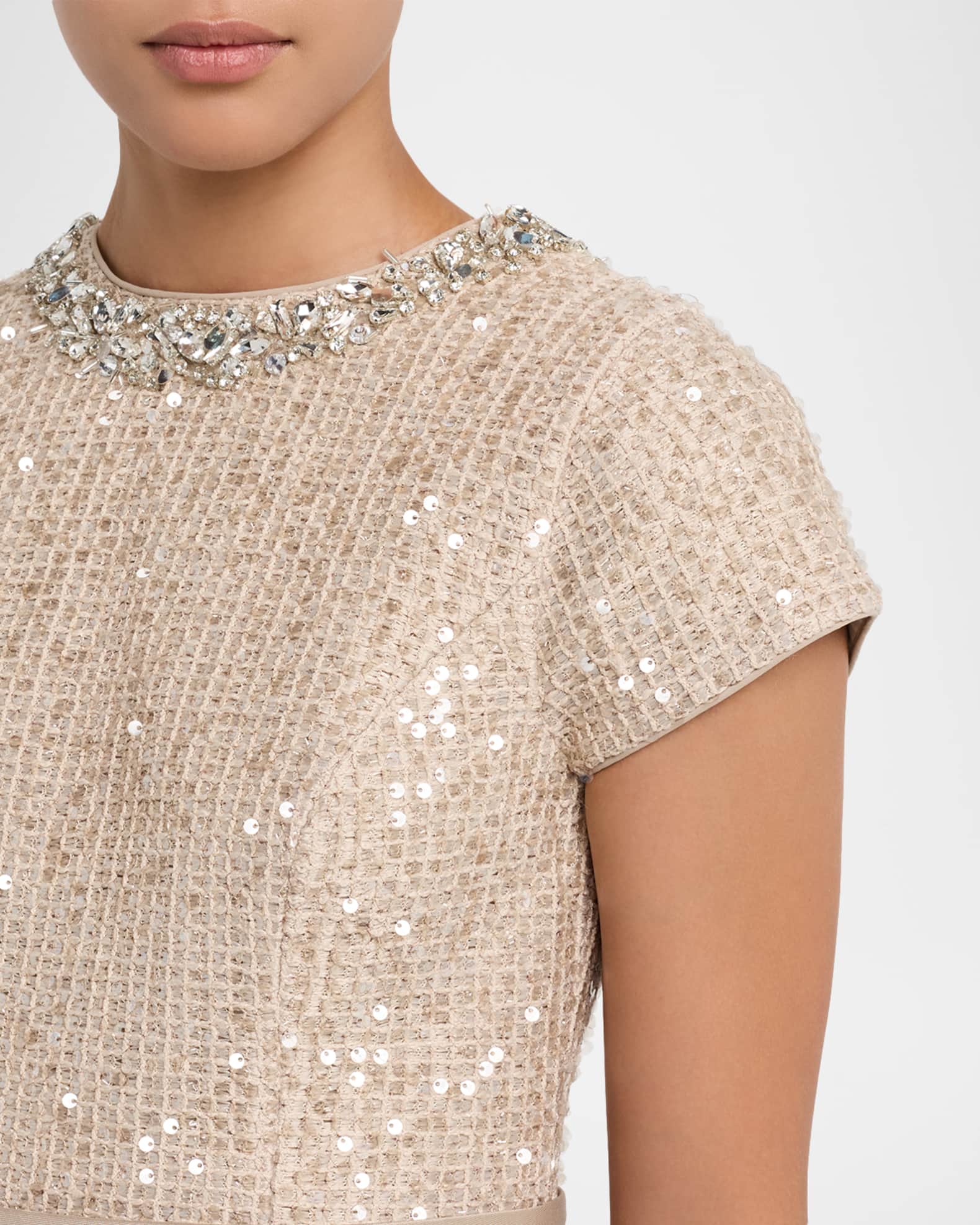 Sachin & Babi Isla Sequin Tweed & Mikado Column Gown | Neiman Marcus