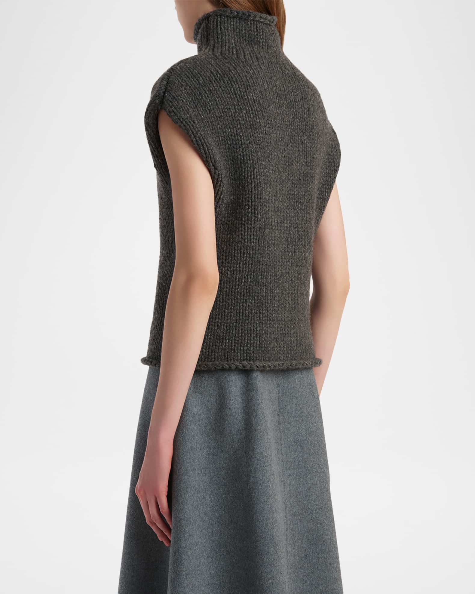 Khaite Sly Cap-Sleeve Turtleneck Cashmere Top | Neiman Marcus