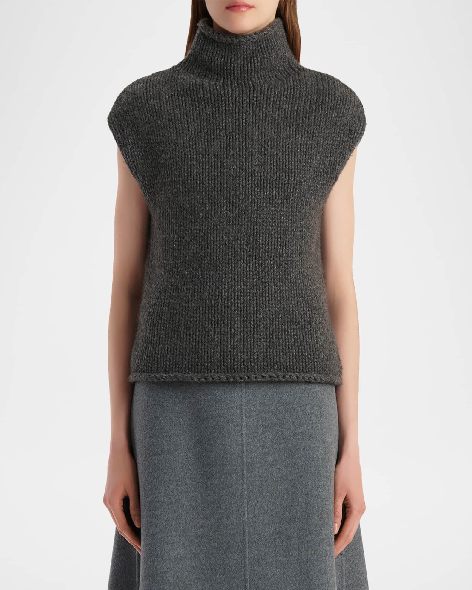 Khaite Sly Cap-Sleeve Turtleneck Cashmere Top | Neiman Marcus
