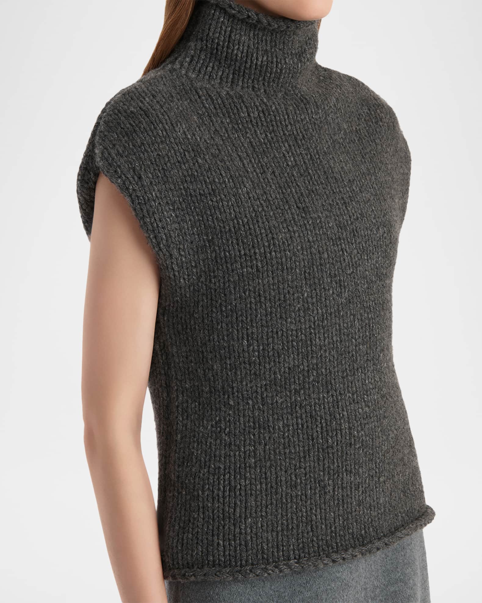 Khaite Sly Cap-Sleeve Turtleneck Cashmere Top | Neiman Marcus