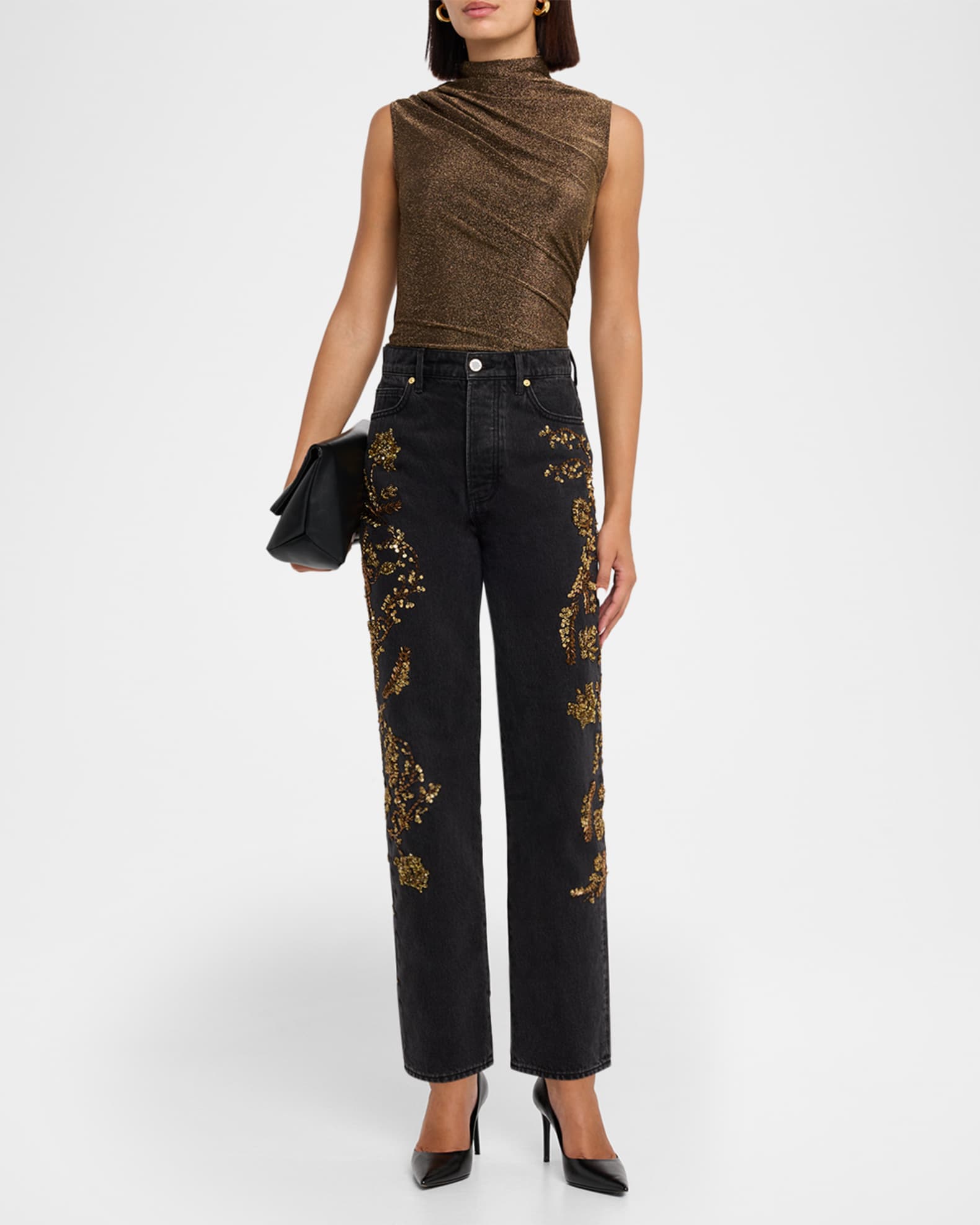Veronica Beard Daniela Embellished Straight-Leg Jeans | Neiman Marcus