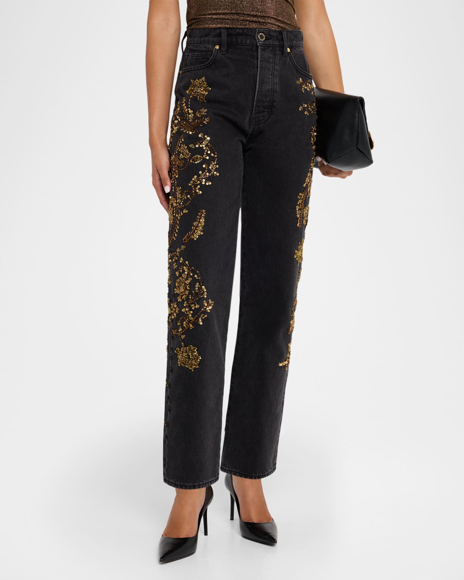 Veronica Beard Daniela Embellished Straight-Leg Jeans | Neiman Marcus