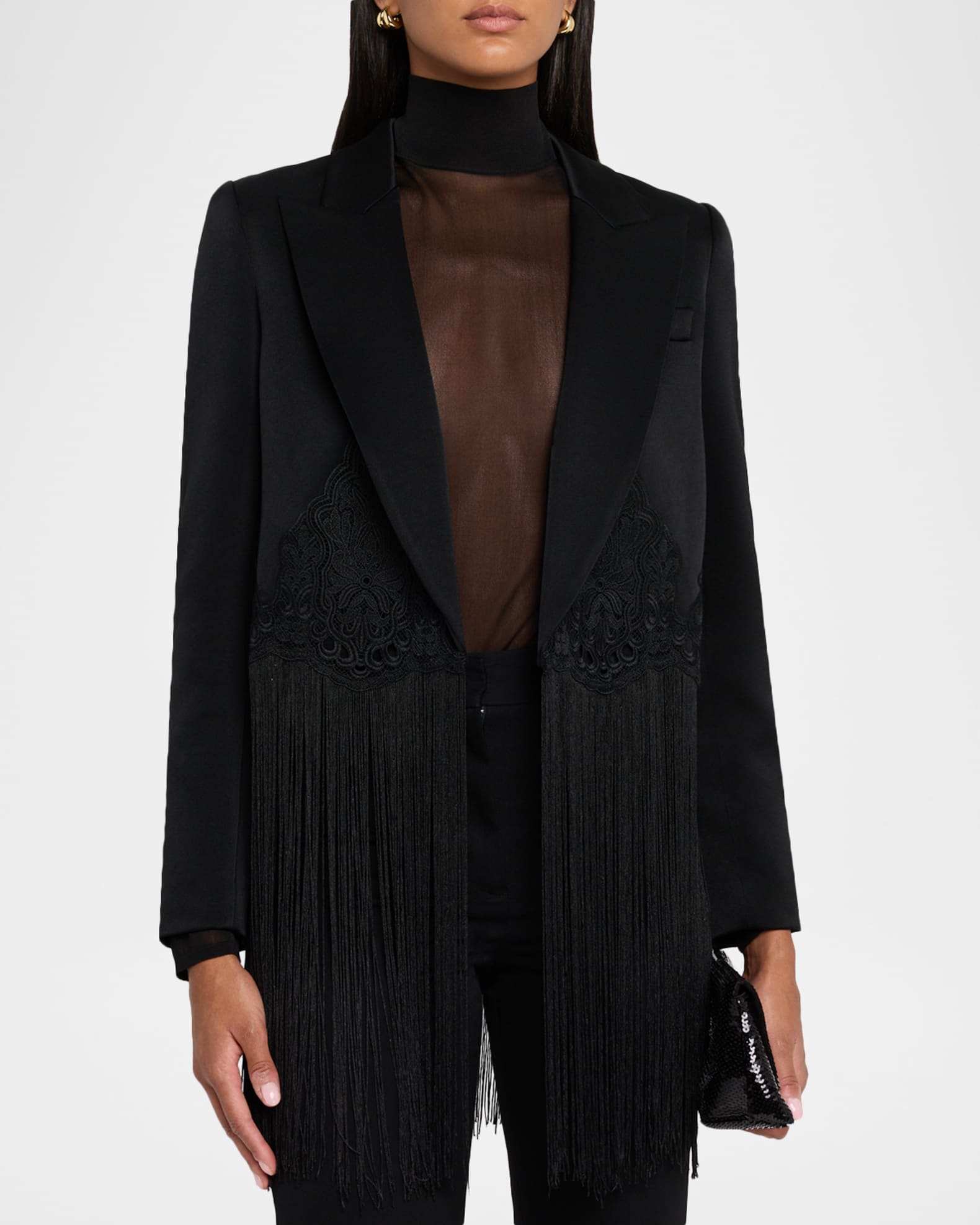 Ungaro Alma Lace-Trim Fringe Blazer | Neiman Marcus