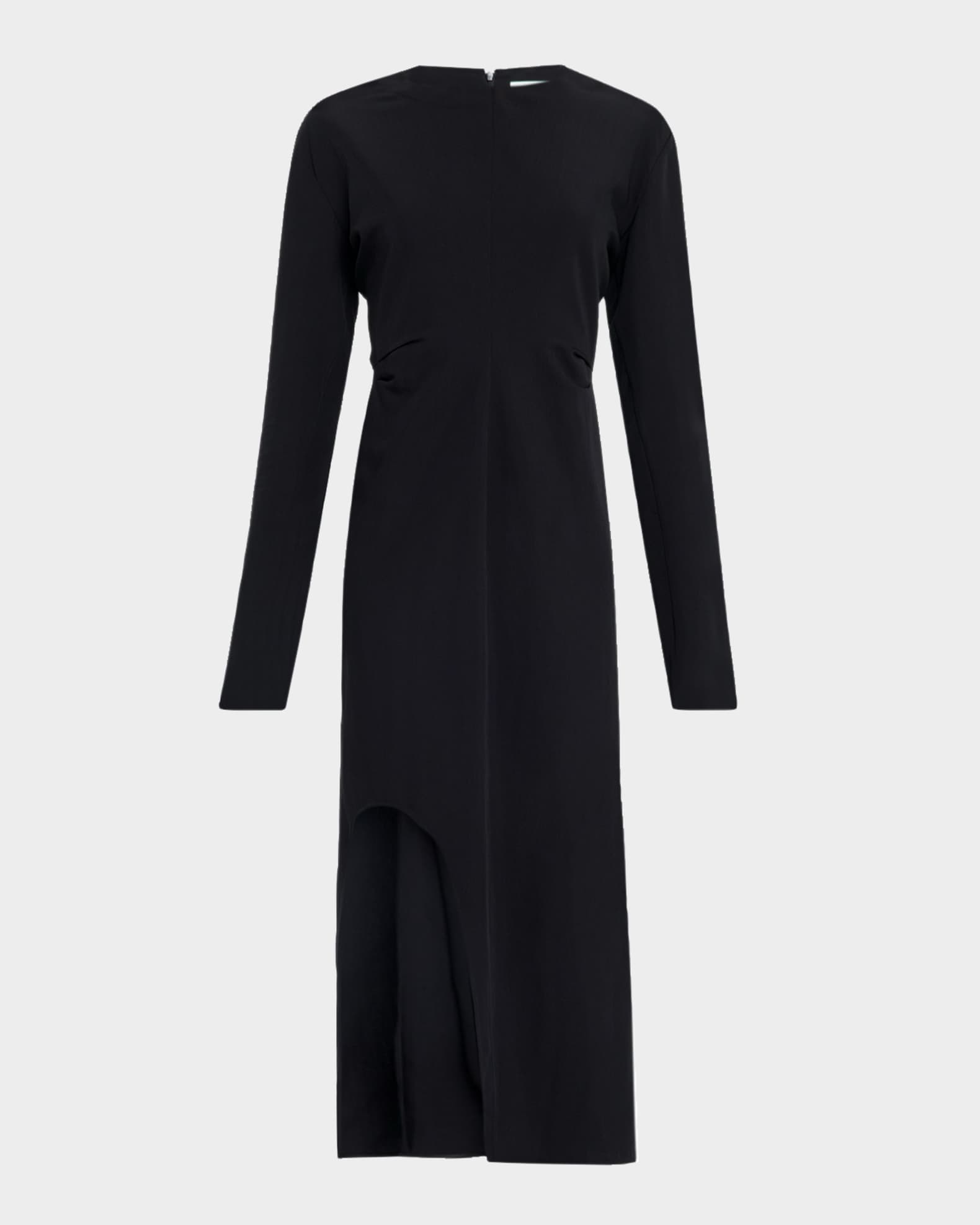 Co Keyhole Slit Ruched Long-Sleeve Midi Dress | Neiman Marcus