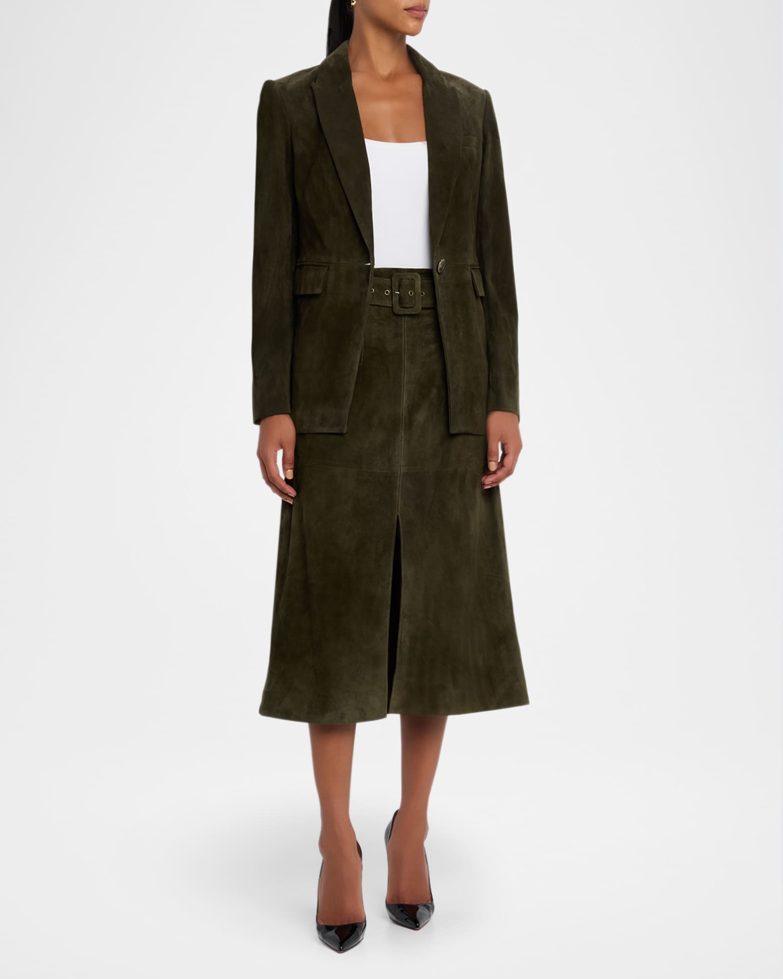 Veronica Beard Alexie Suede Midi Skirt | Neiman Marcus