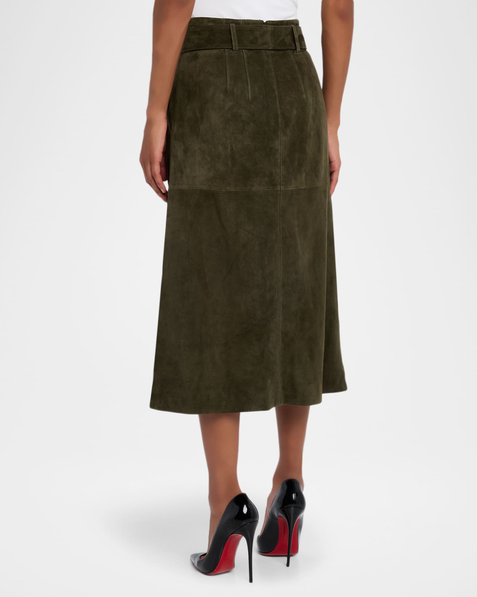Veronica Beard Alexie Suede Midi Skirt | Neiman Marcus