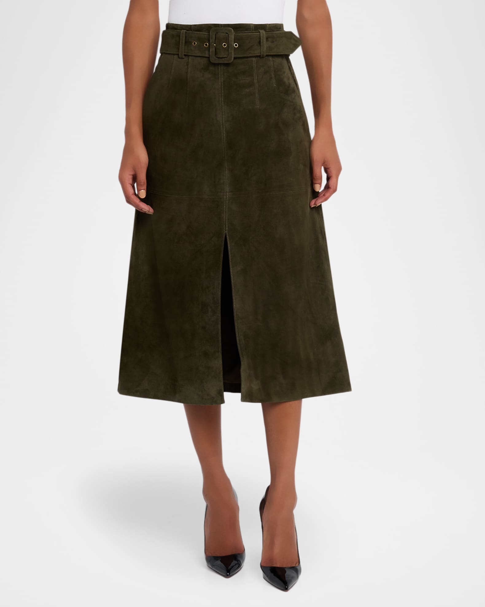 Veronica Beard Alexie Suede Midi Skirt | Neiman Marcus
