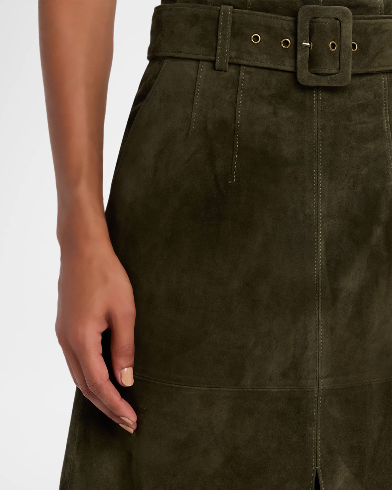 Veronica Beard Alexie Suede Midi Skirt | Neiman Marcus