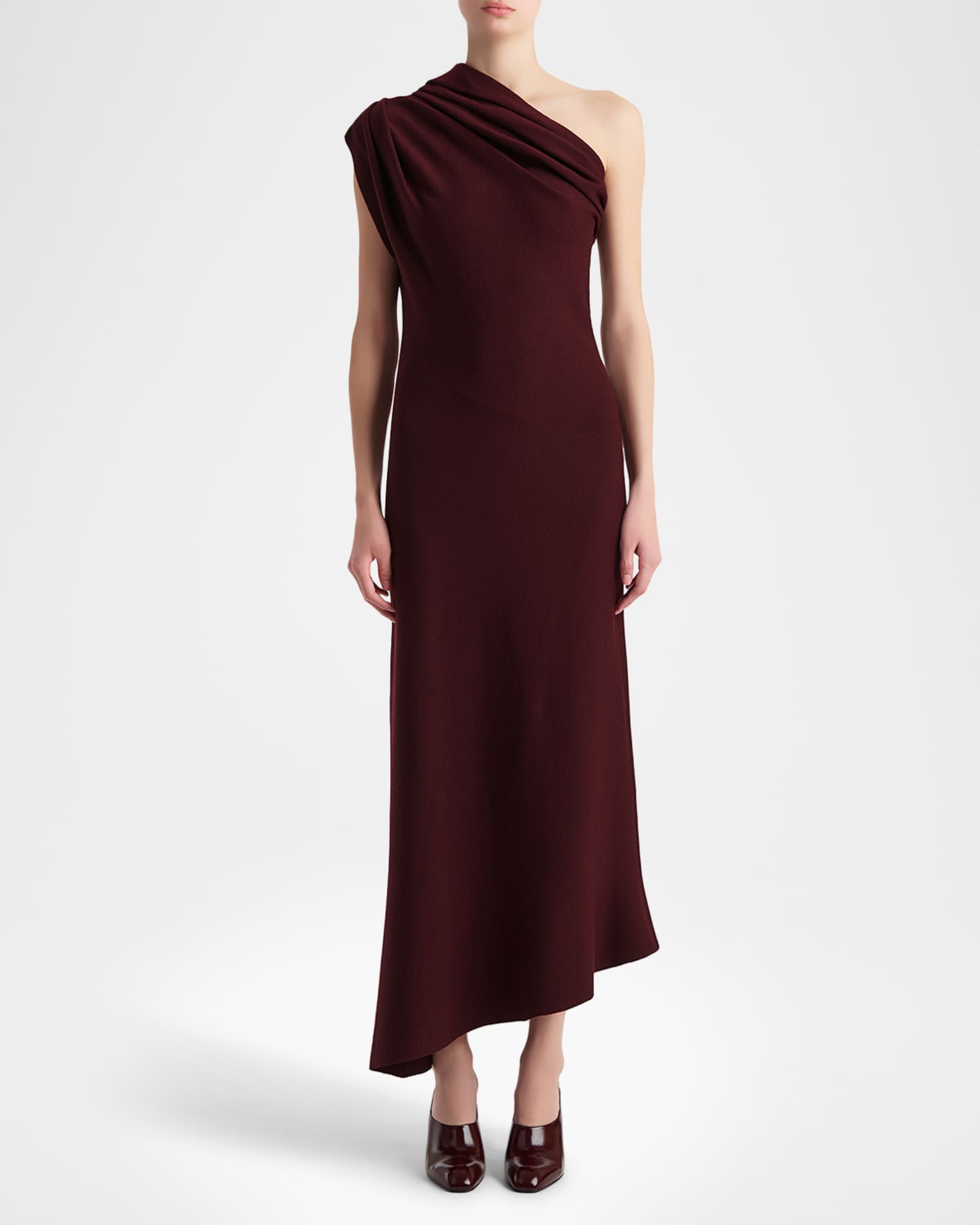 Khaite Coast Pleated Asymmetric Knit Maxi Dress | Neiman Marcus