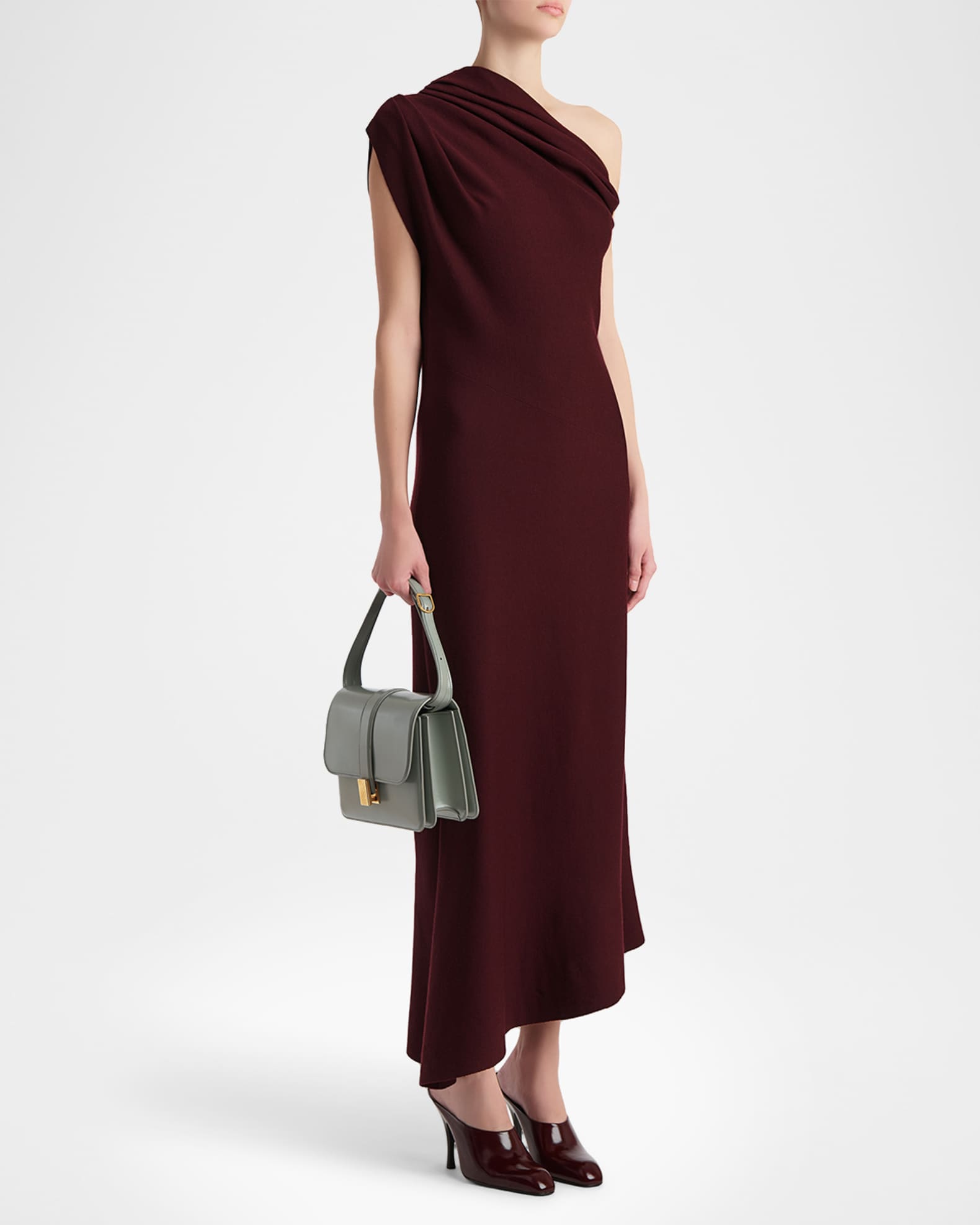 Khaite Coast Pleated Asymmetric Knit Maxi Dress | Neiman Marcus