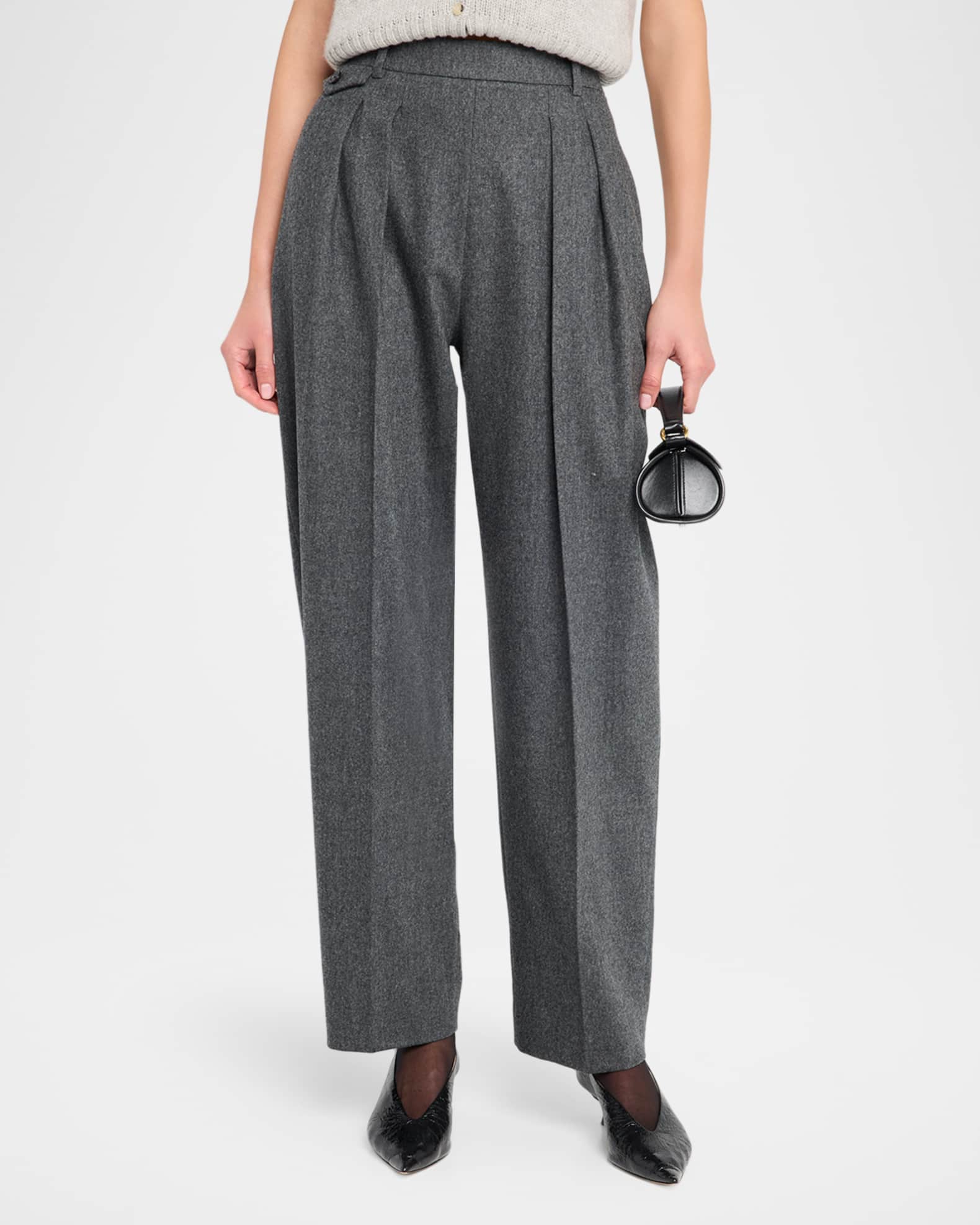 Khaite Dugan Pleated Tapered-Leg Ankle Pants | Neiman Marcus