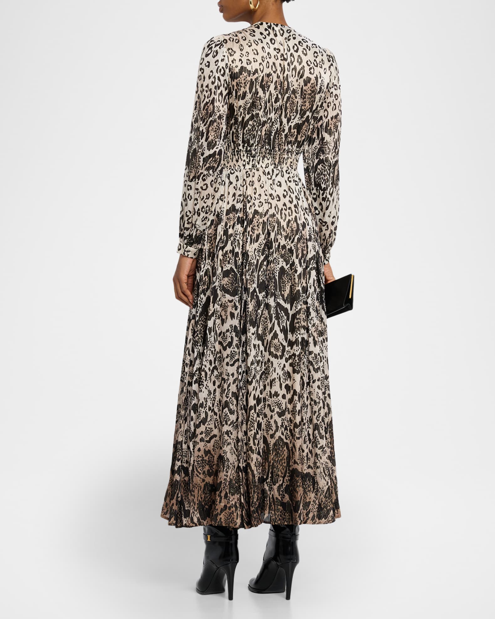 Elie Tahari The Alba Metallic Animal-Print Silk Midi Dress | Neiman Marcus