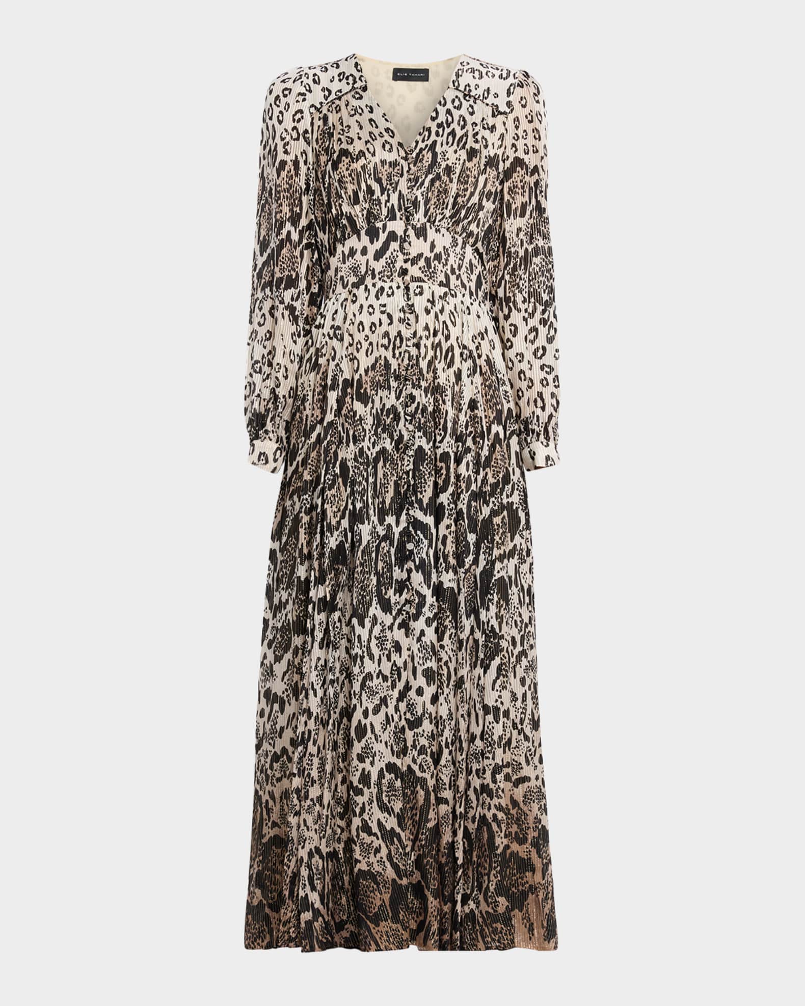 Elie Tahari The Alba Metallic Animal-Print Silk Midi Dress | Neiman Marcus
