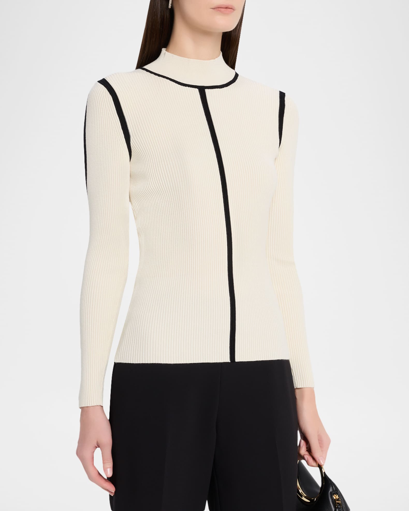 Elie Tahari The Chani Mock-Neck Contrast-Trim Sweater | Neiman Marcus