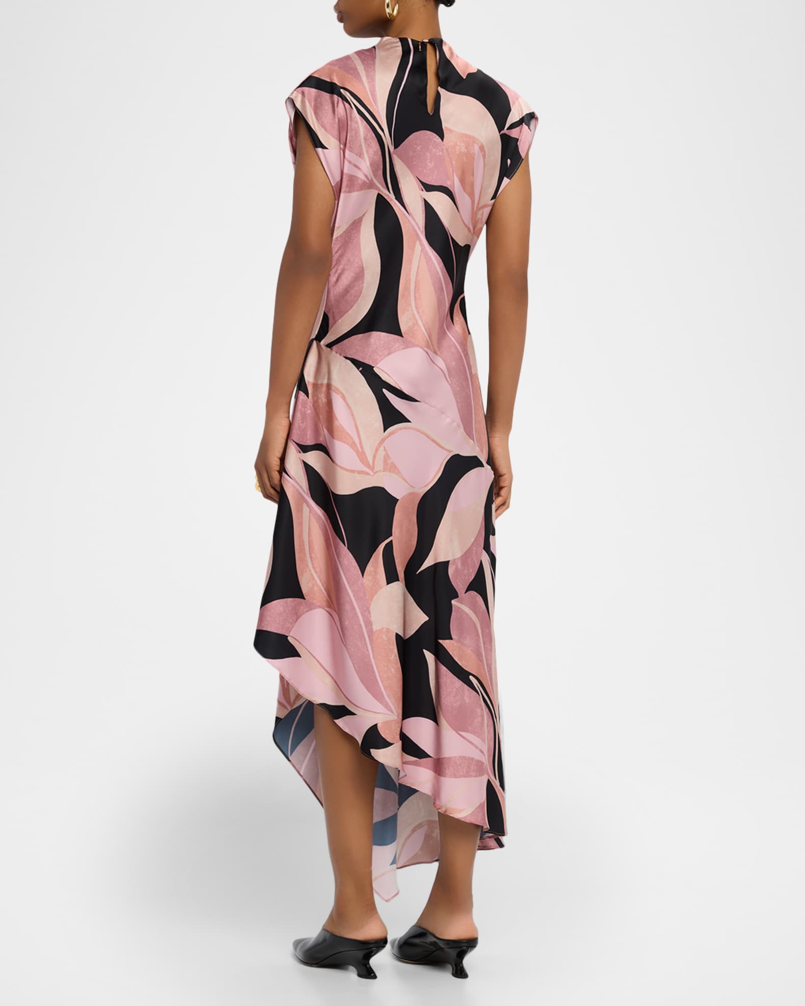 MISA Los Angeles Sally Asymmetric Satin Midi Dress | Neiman Marcus