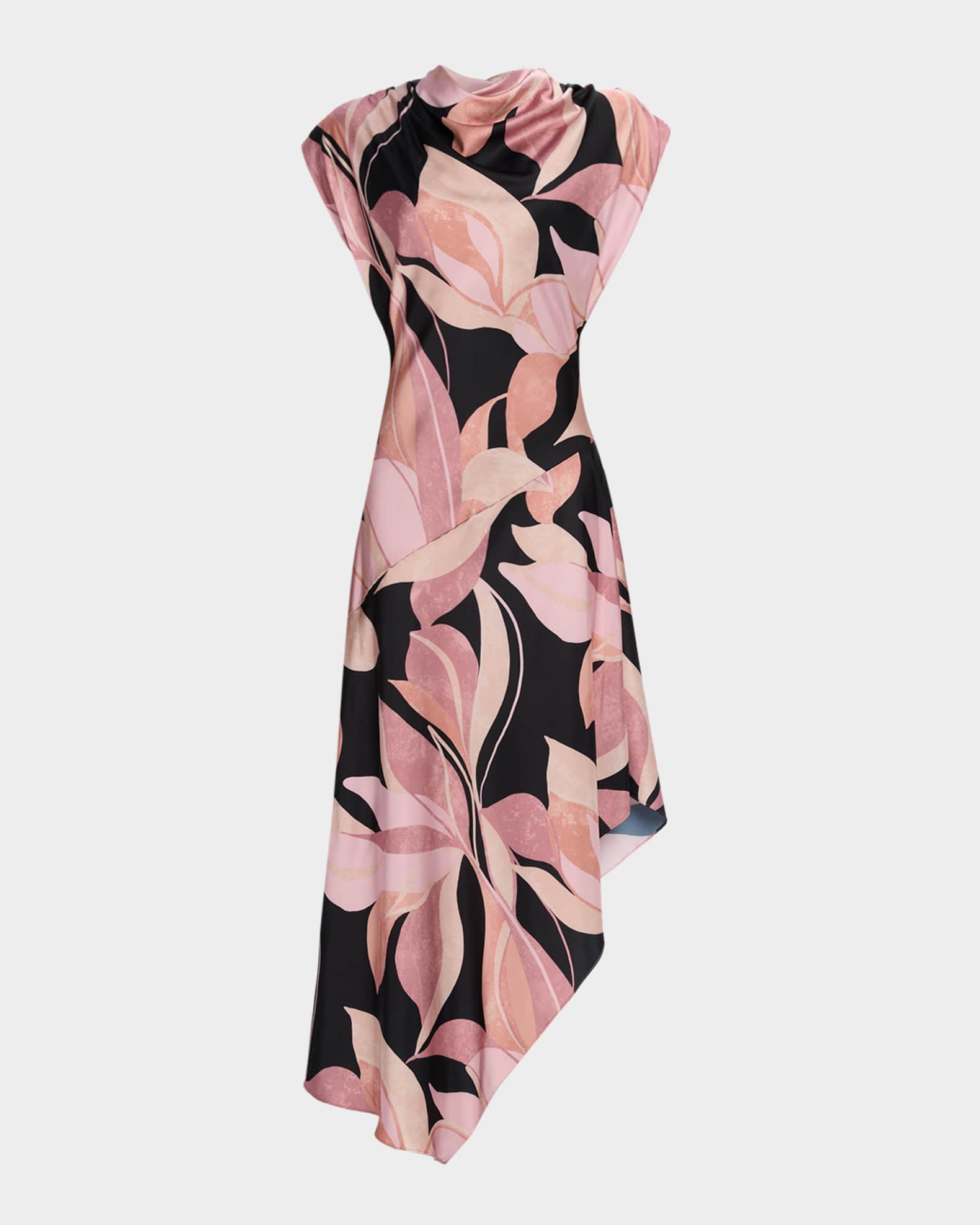 MISA Los Angeles Sally Asymmetric Satin Midi Dress | Neiman Marcus
