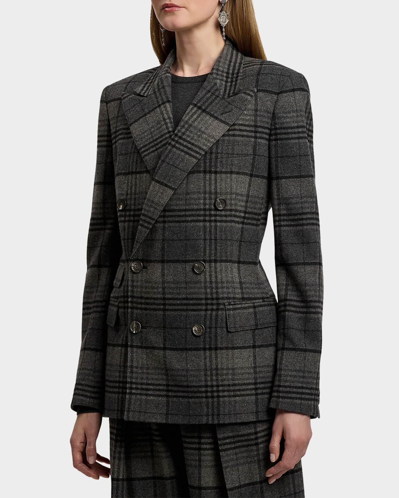 Ralph Lauren Collection Kent Plaid Wool Double-Breasted Jacket | Neiman Marcus