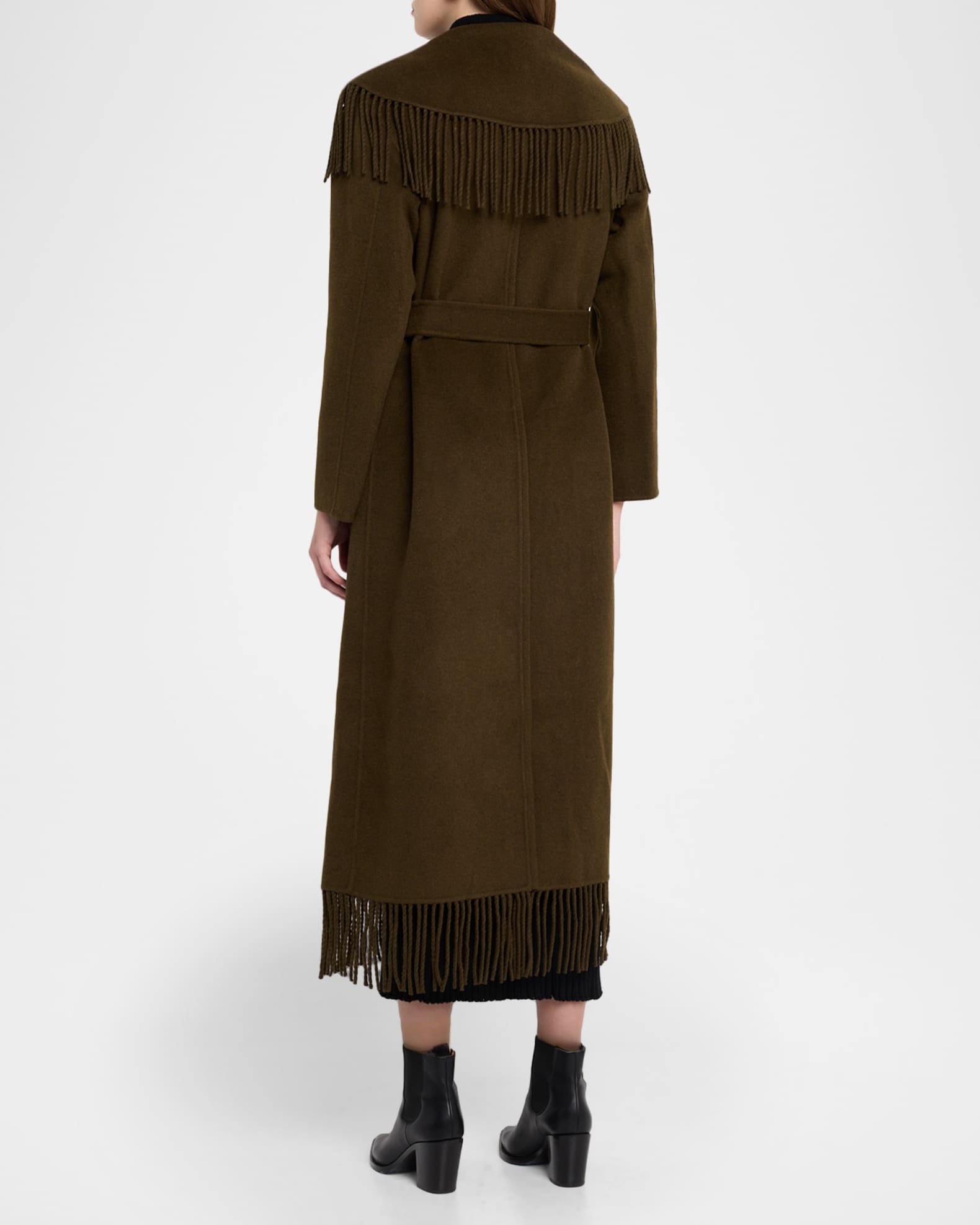 SIMKHAI Carrie Fringe Wool Long Coat | Neiman Marcus