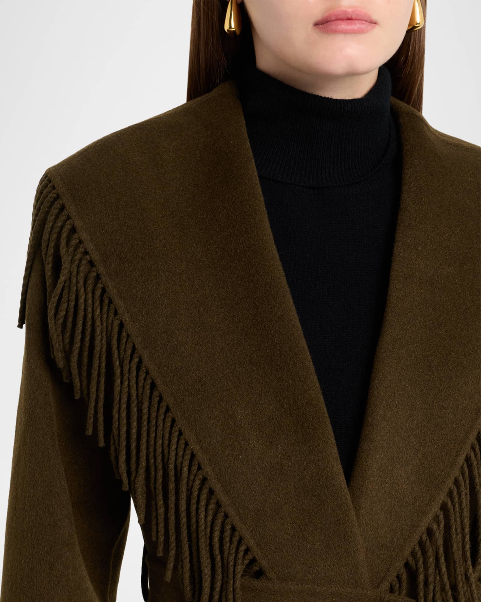 SIMKHAI Carrie Fringe Wool Long Coat | Neiman Marcus