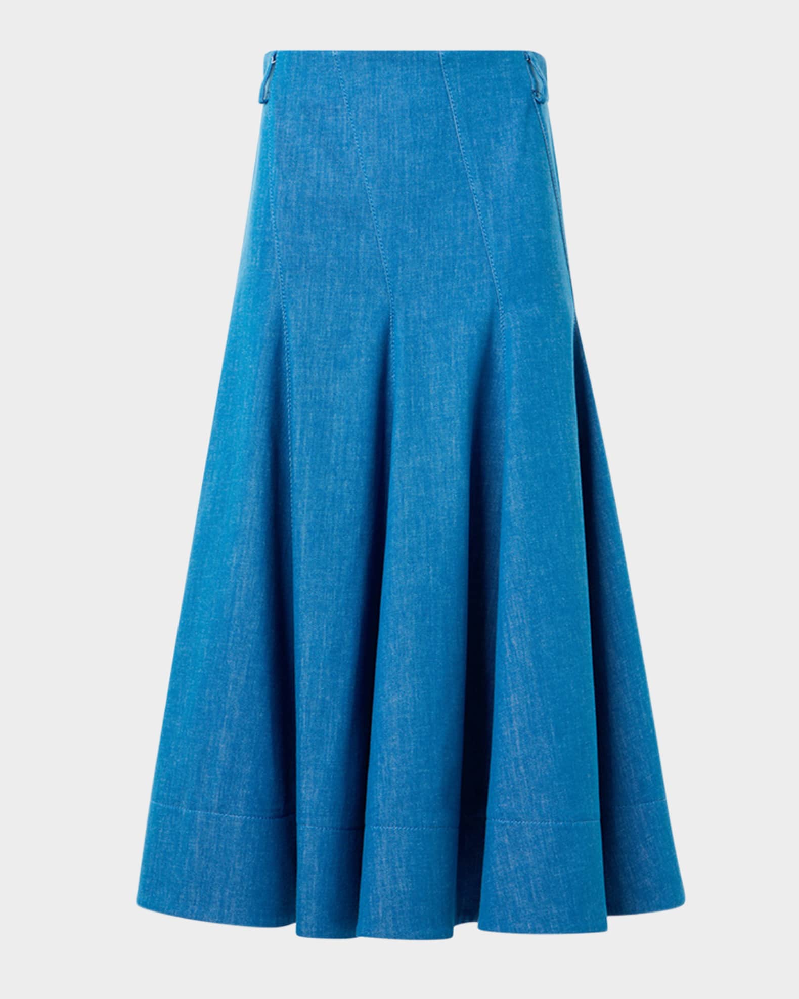Akris Pleated Stretch Denim Midi Skirt | Neiman Marcus