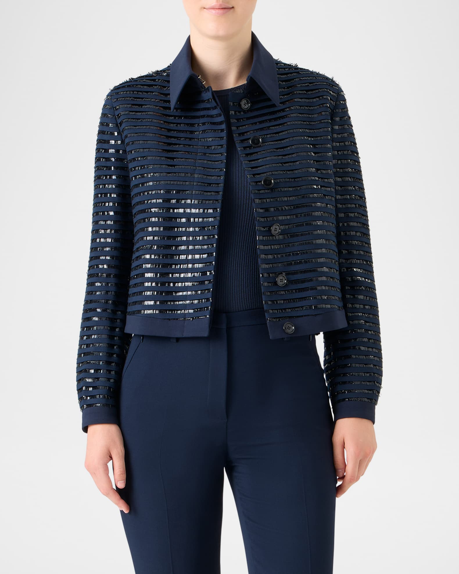 Akris Peer Metallic Fringed Single-Breasted Jacket | Neiman Marcus