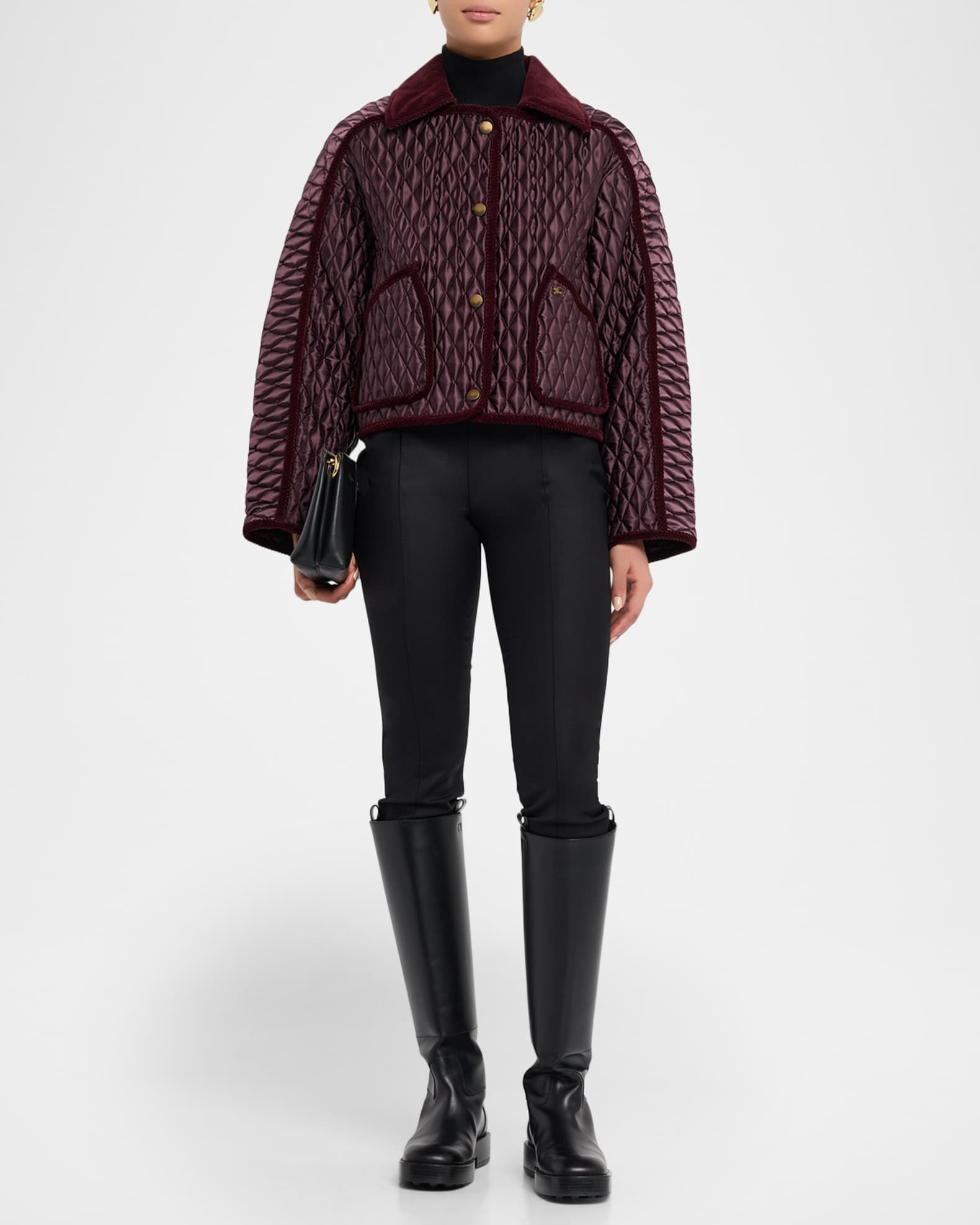 Burberry Floriston Corduroy-Trim Quilted Barn Jacket | Neiman Marcus
