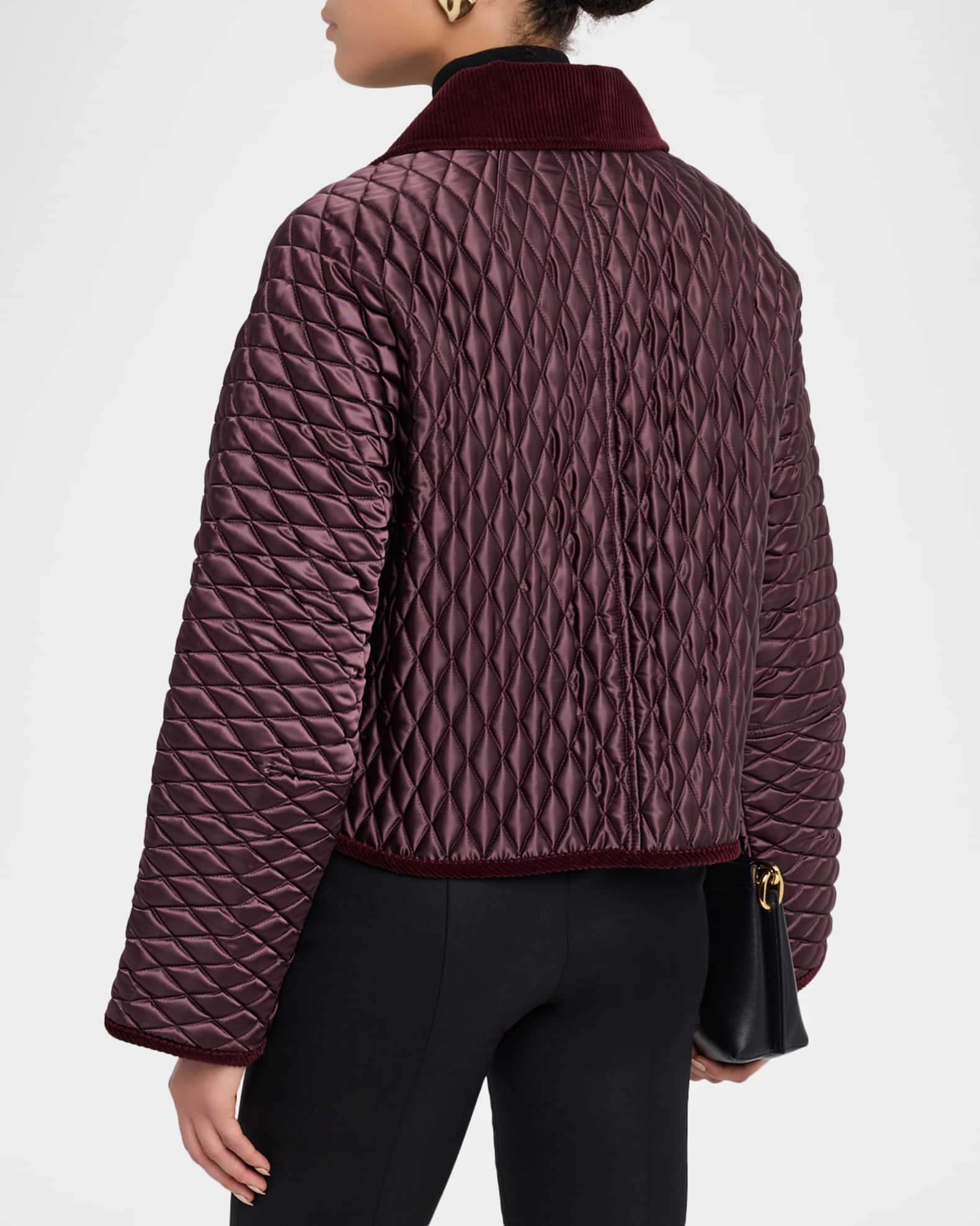 Burberry Floriston Corduroy-Trim Quilted Barn Jacket | Neiman Marcus