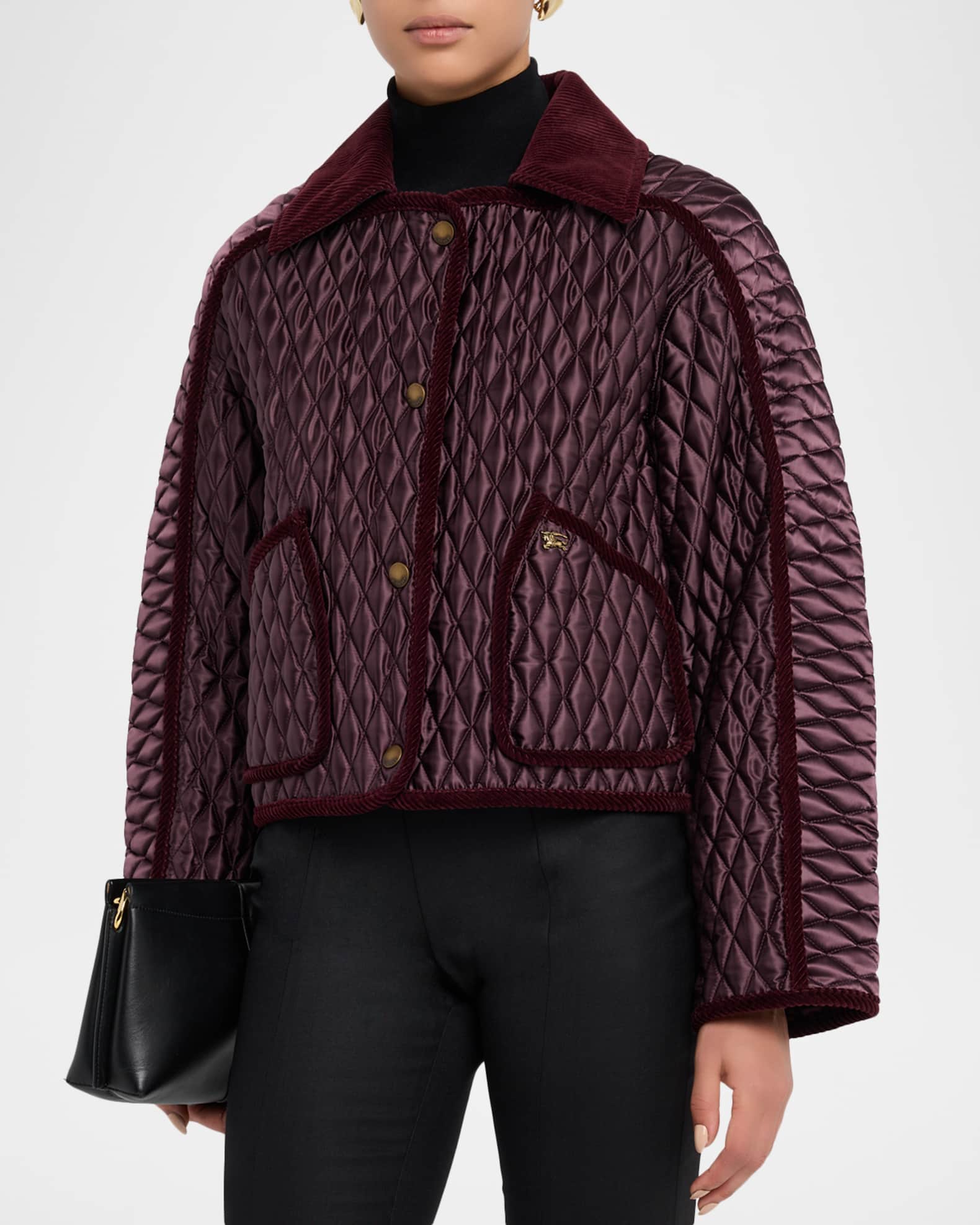Burberry Floriston Corduroy-Trim Quilted Barn Jacket | Neiman Marcus