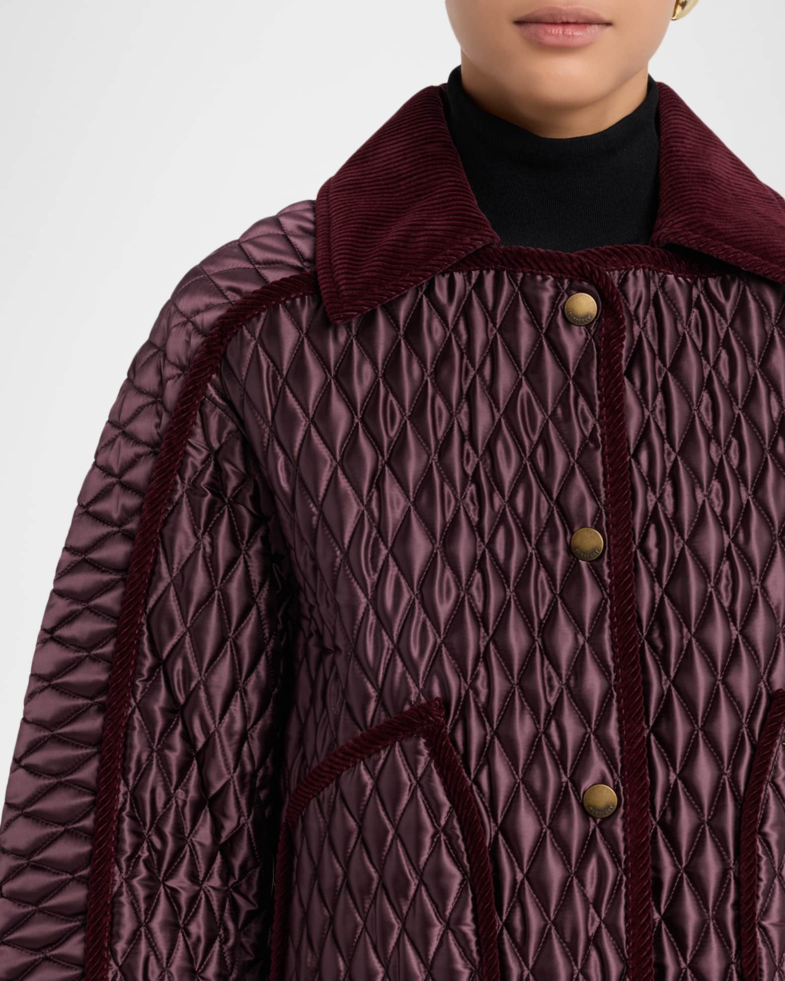 Burberry Floriston Corduroy-Trim Quilted Barn Jacket | Neiman Marcus